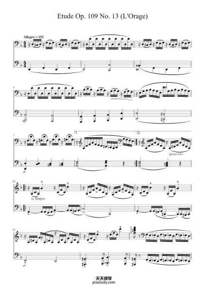 'Etude Op. 109 No. 13 "L'Orage"' - Piano Sheet Music By F.Burgmuller Op ...