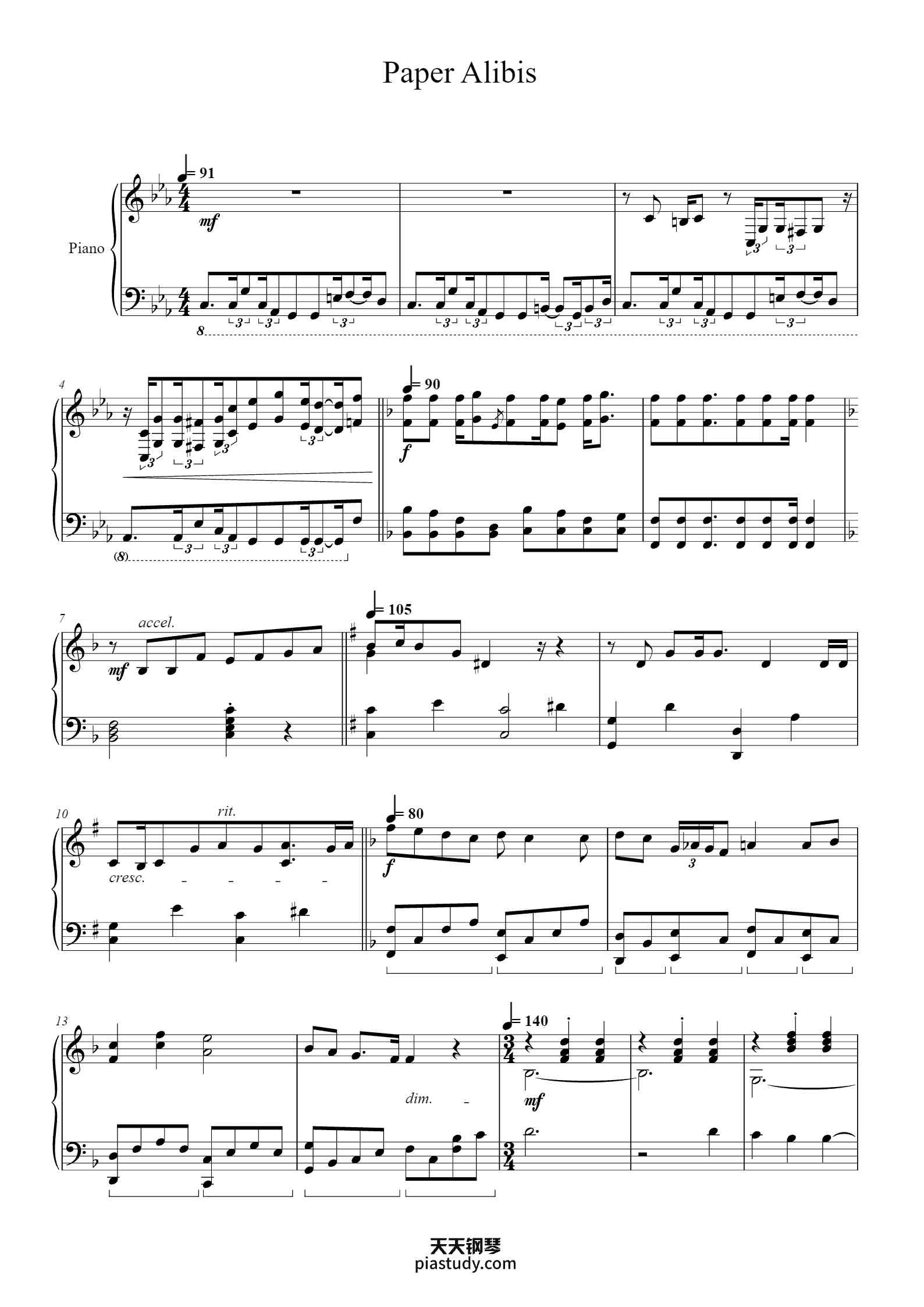 Paper Alibis钢琴谱 - YonKaGor - free piano sheet music - PiaNoproblem
