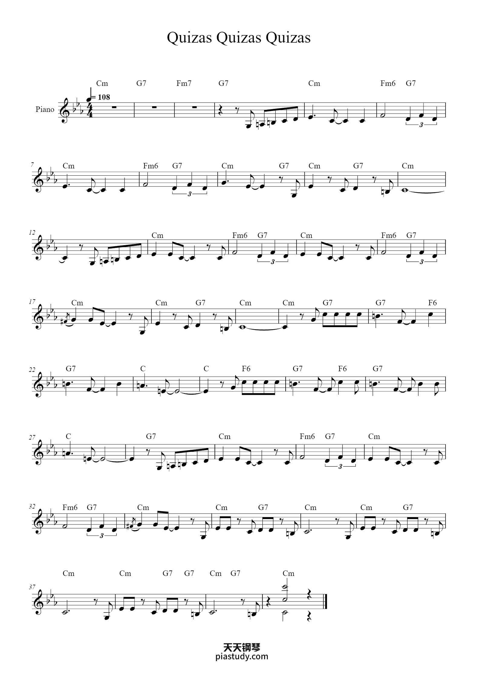 'Quizas Quizas Quizas' - Piano Sheet Music By Music by Osvaldo Farres ...