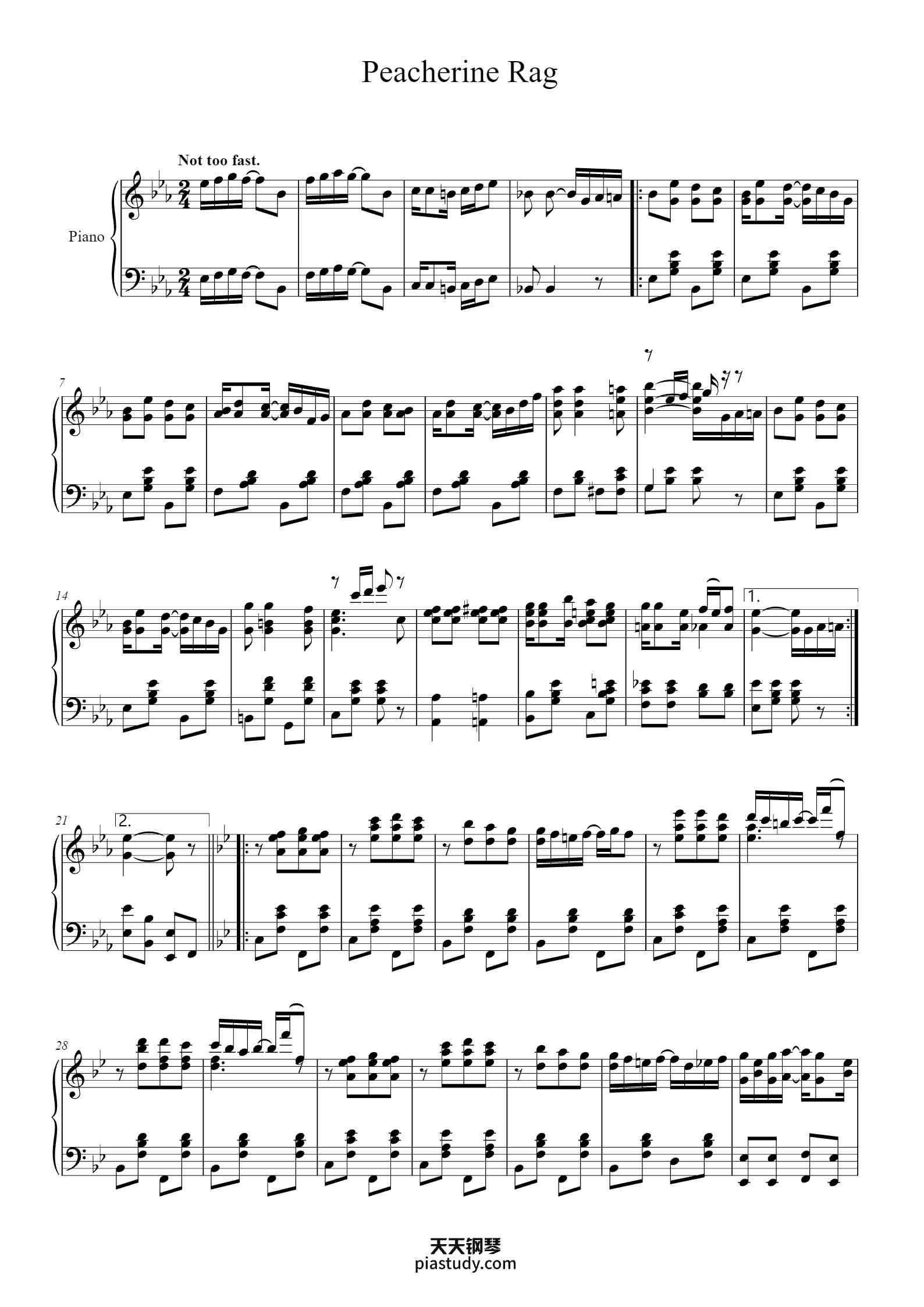 Peacherine Rag钢琴谱 - Scott Joplin - free piano sheet music - PiaNoproblem