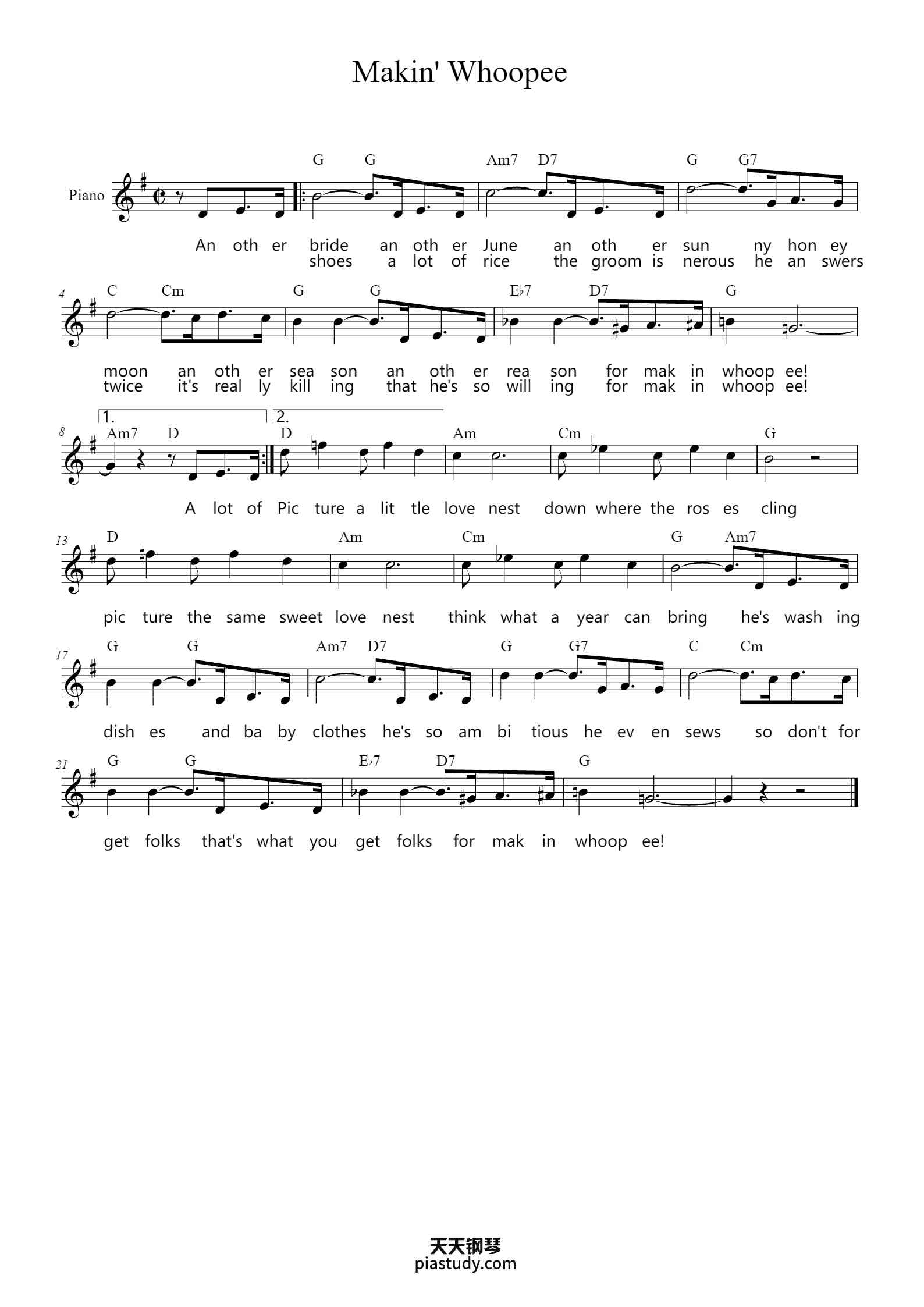 'Makin' Whoopee' - Piano Sheet Music By Walter Donaldson | TOPiano