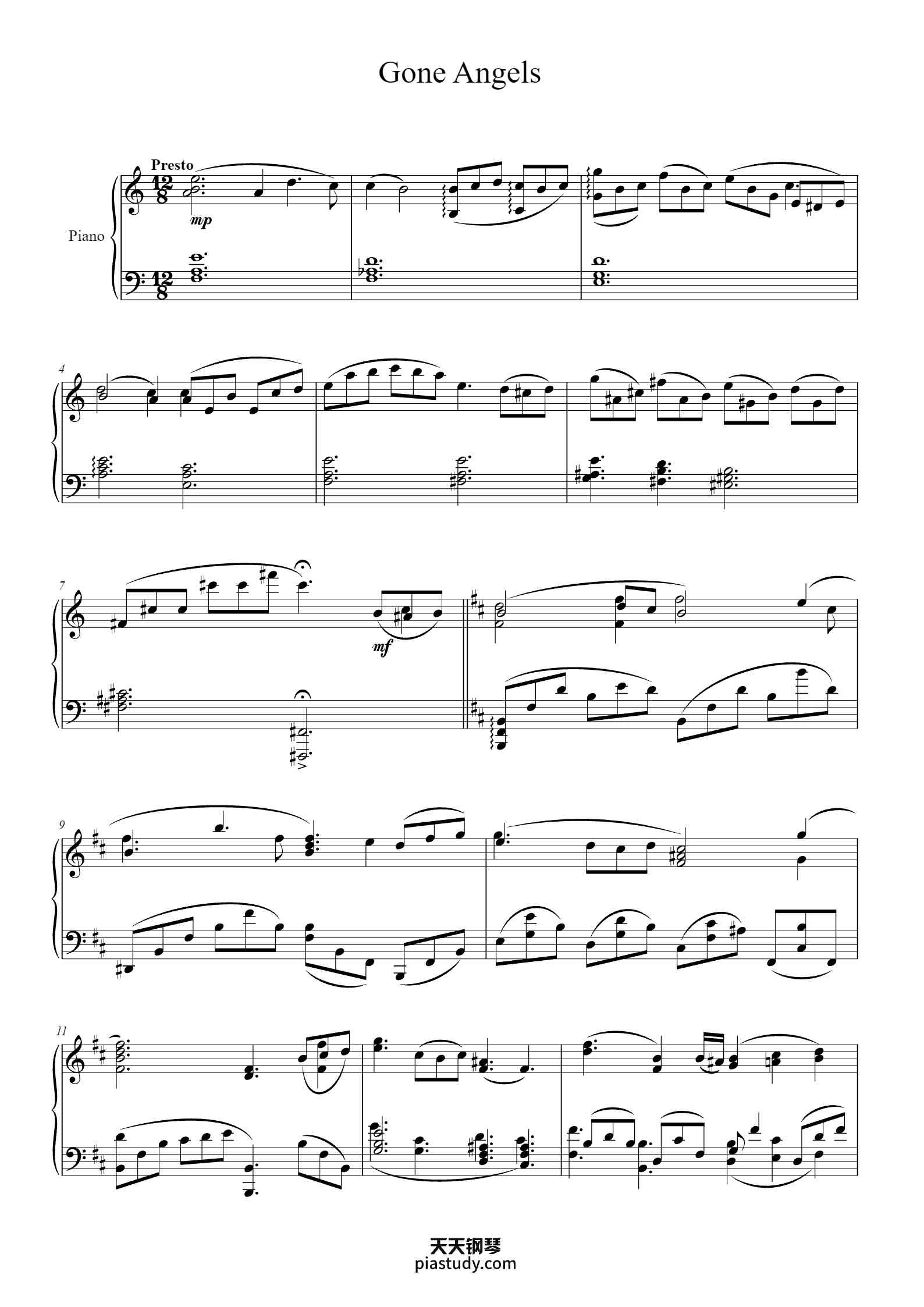 Gone Angels钢琴谱 - Mili - free piano sheet music - PiaNoproblem