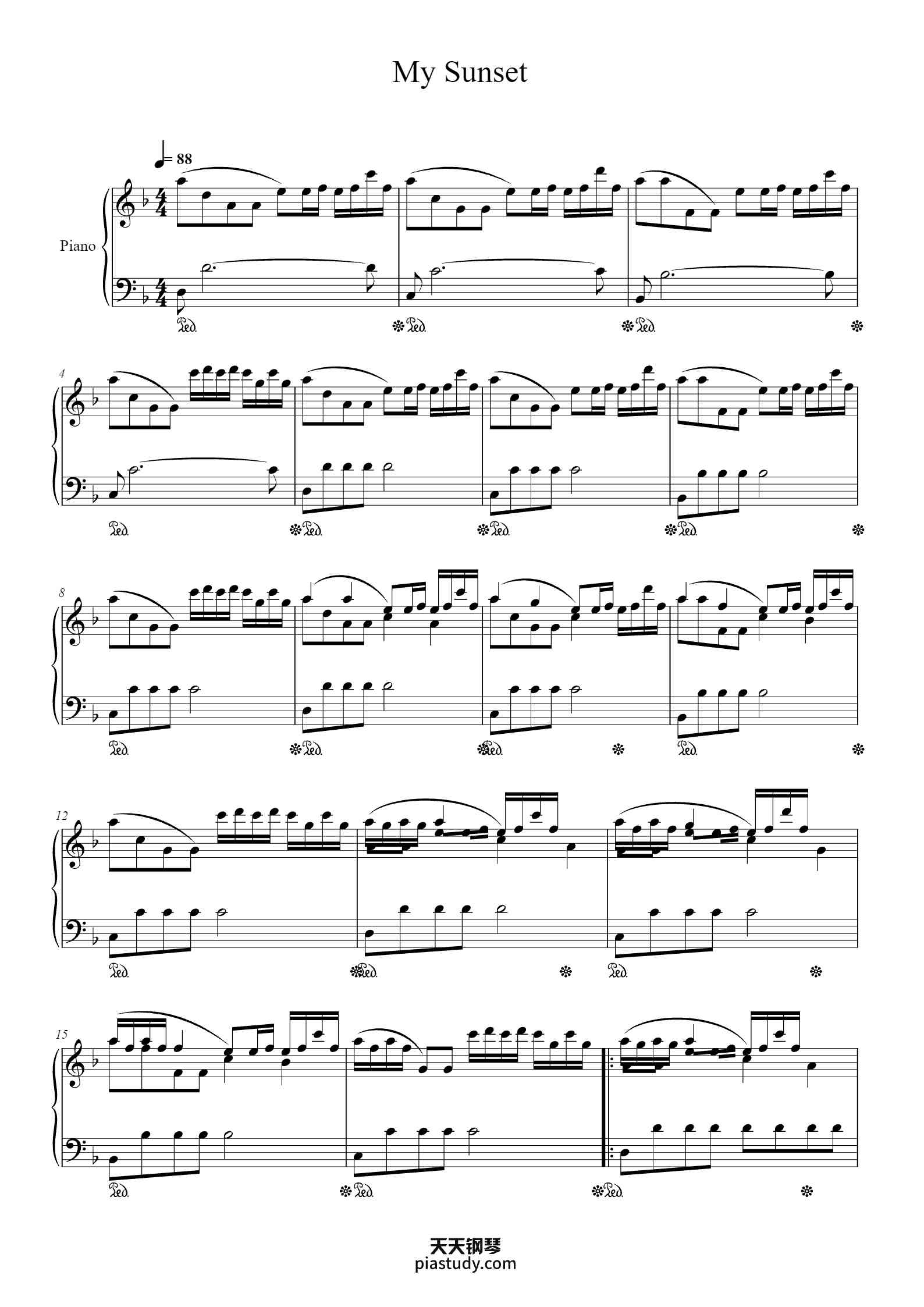 My Sunset 完美演奏版钢琴谱 - Feint - free piano sheet music - PiaNoproblem