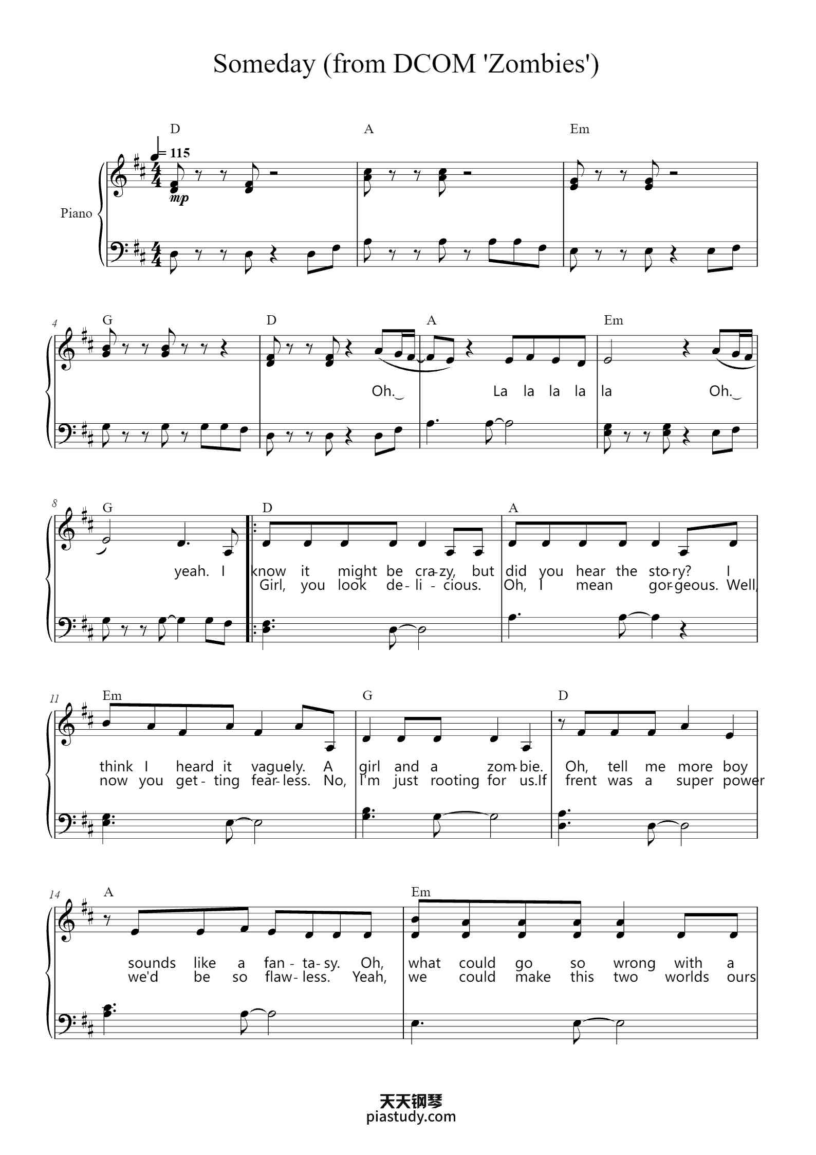 'Someday (from DCOM 'Zombies')' - Piano Sheet Music By Music and Lyrics ...