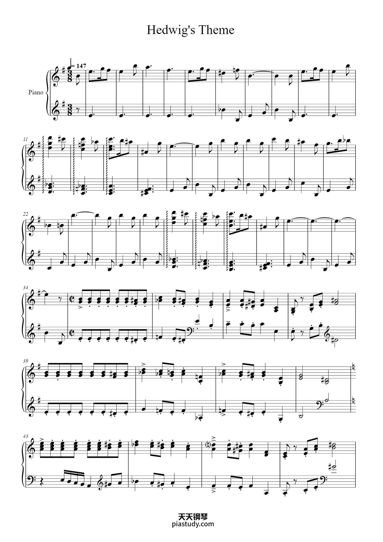 'Hedwig's Theme – Harry Potter' - Piano Sheet Music By John Williams ...