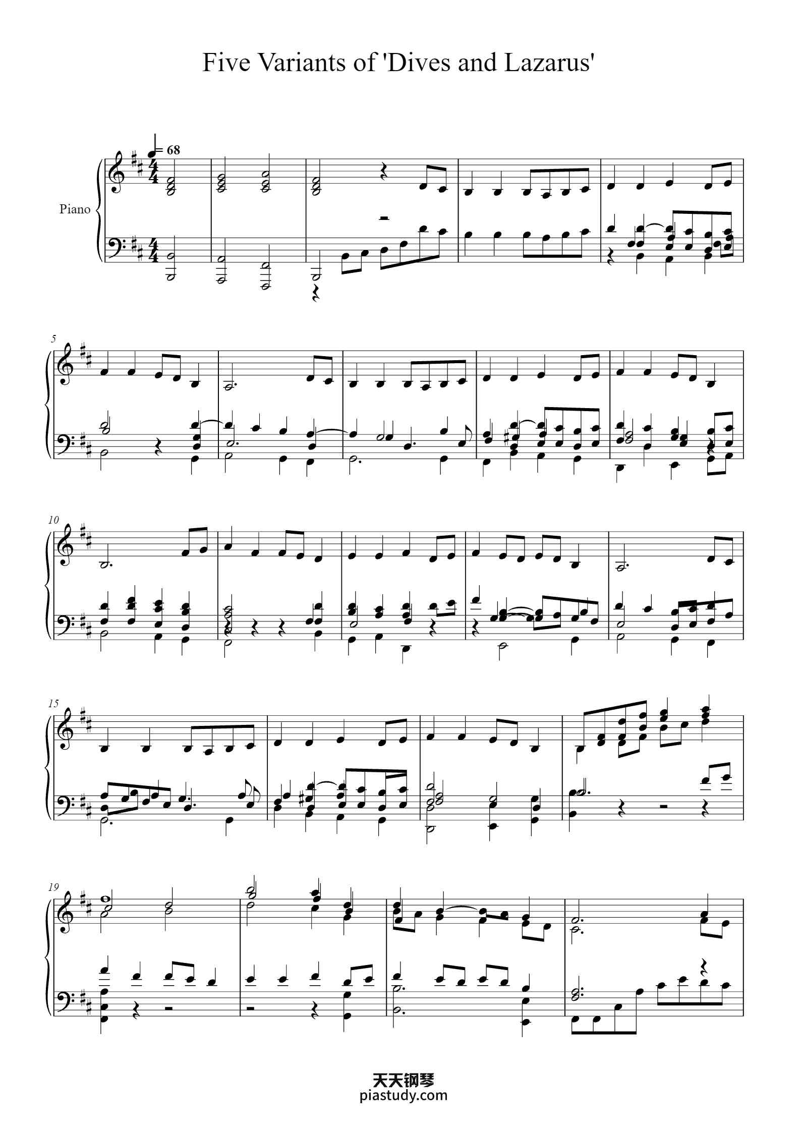 'Five Variants of 'Dives and Lazarus'' - Piano Sheet Music By Ralph ...