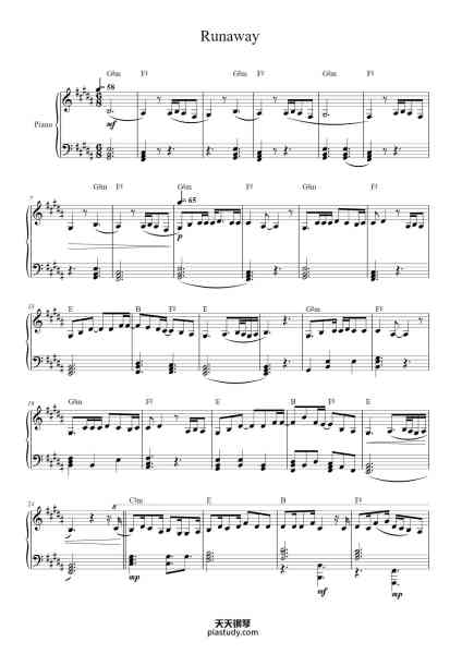 'Runaway' - Piano Sheet Music By Originally performed by AURORA Piano ...