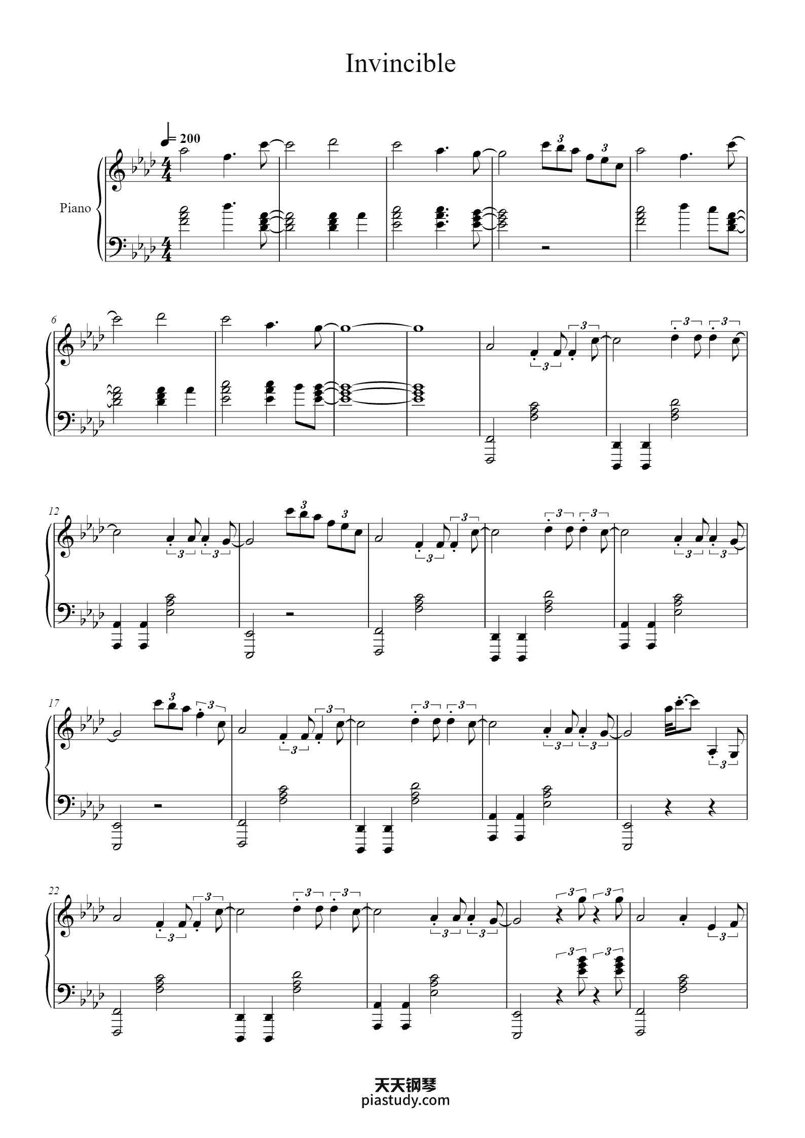 'Invincible' - Piano Sheet Music By Music by DEAF KEV | TOPiano