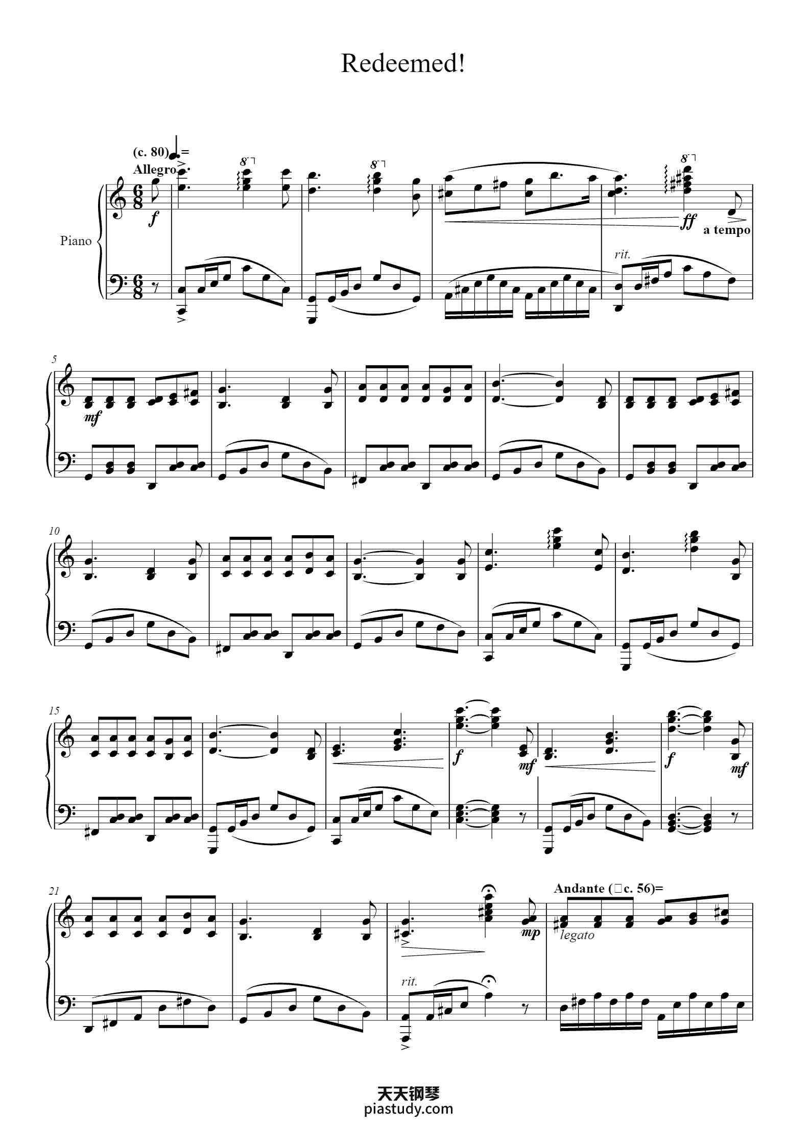 Redeemed!钢琴谱 - Fanny J. Crosby - free piano sheet music - PiaNoproblem