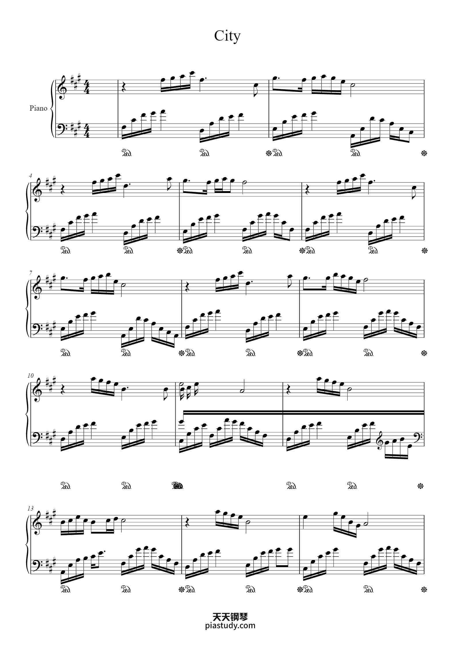 City 羽肿钢琴谱 - 羽肿 - free piano sheet music - PiaNoproblem