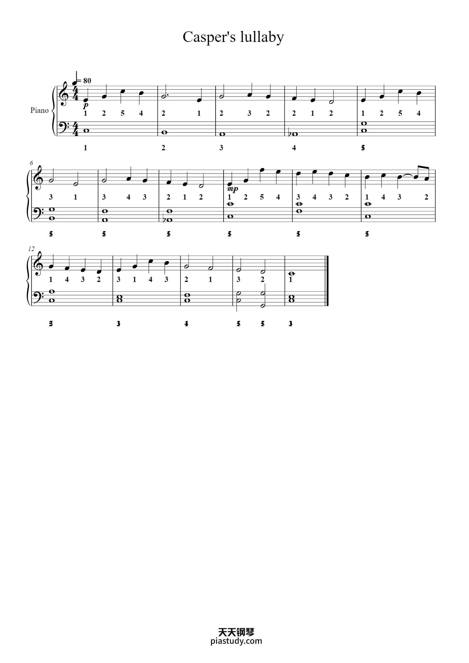 'Casper's lullaby / James Horner' - Piano Sheet Music By James Horner ...