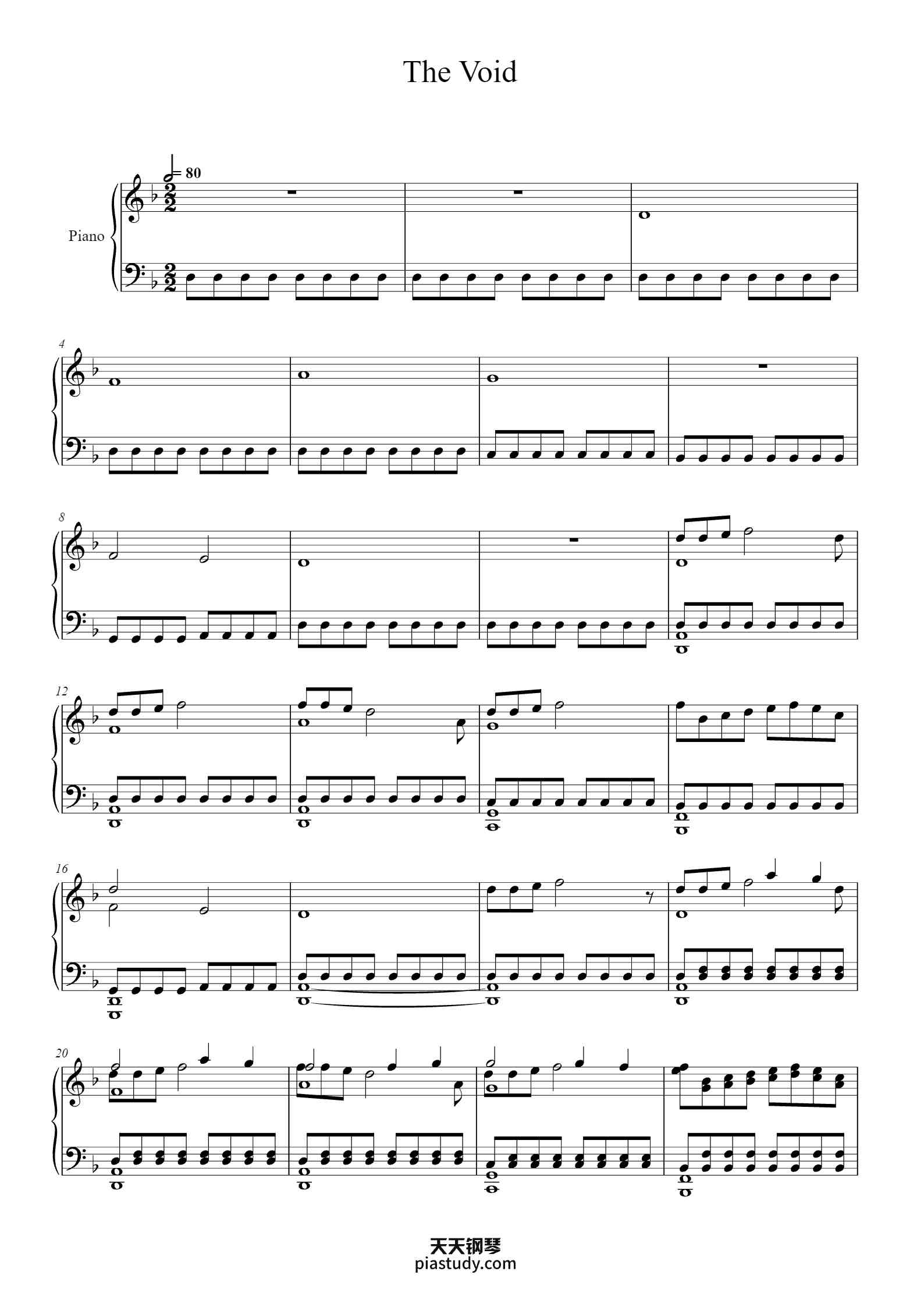 The Void钢琴谱 - Wheetia Leasa - free piano sheet music - PiaNoproblem