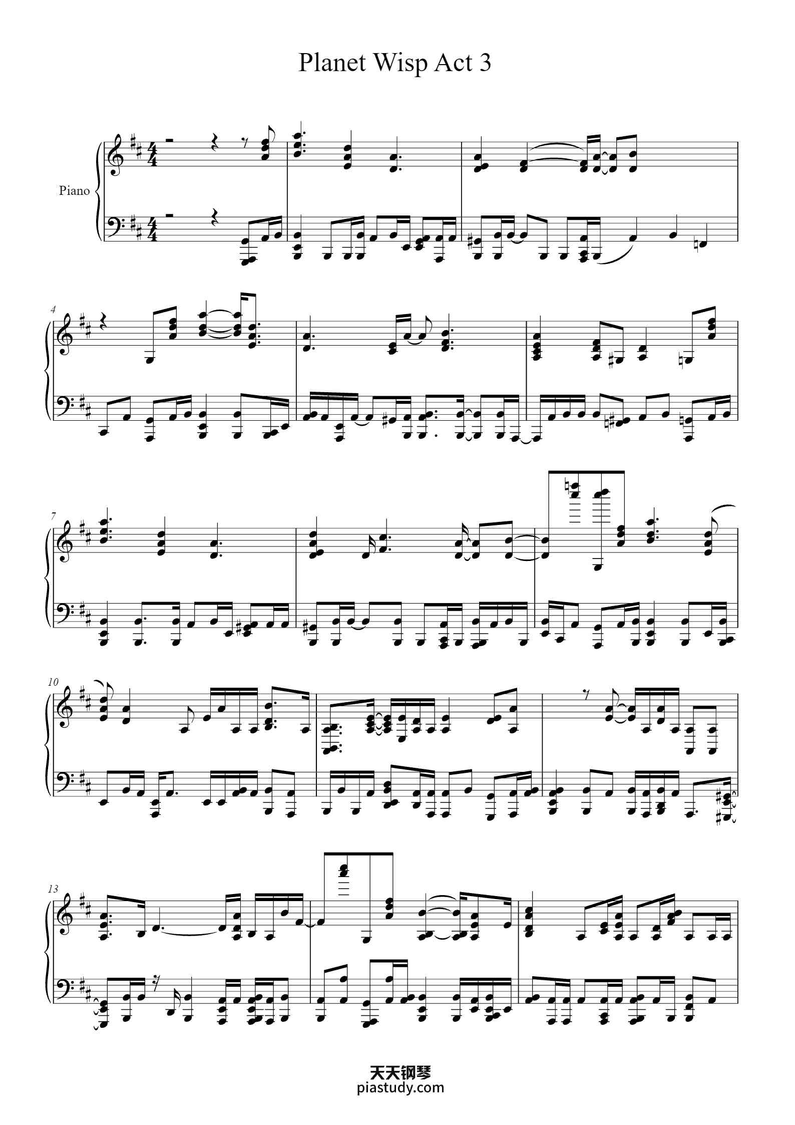 Planet Wisp Act 3钢琴谱 - Tomoya Ohtani - free piano sheet music ...