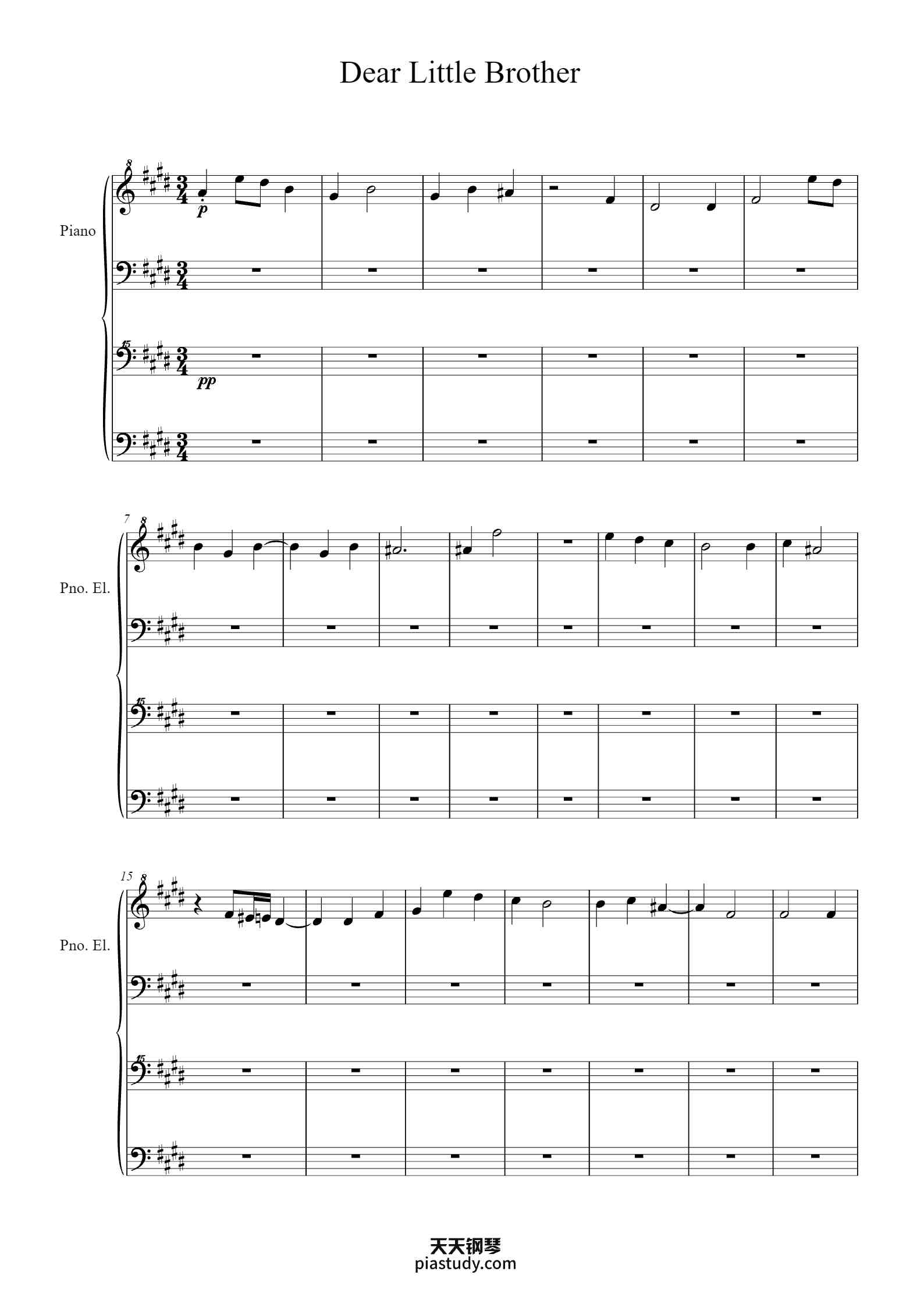 Dear Little Brother钢琴谱 - Pedro Silva - free piano sheet music ...