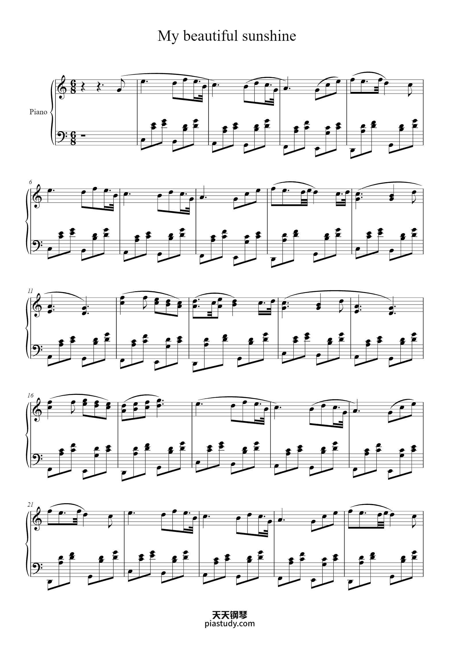My beautiful sunshine钢琴谱 - Mrjoeconan - free piano sheet music ...