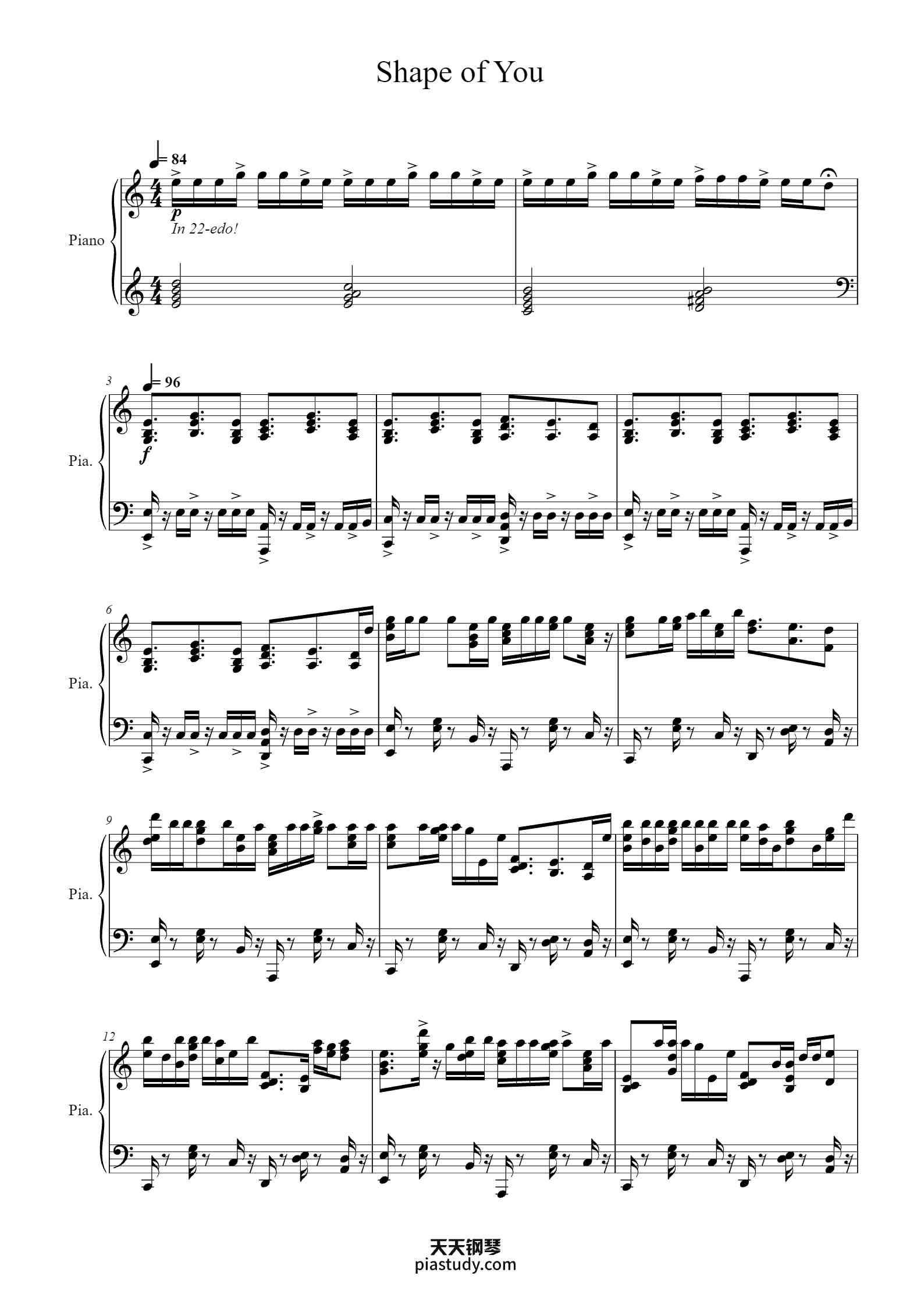 Shape of You钢琴谱 - Ed Sheeran - free piano sheet music - PiaNoproblem