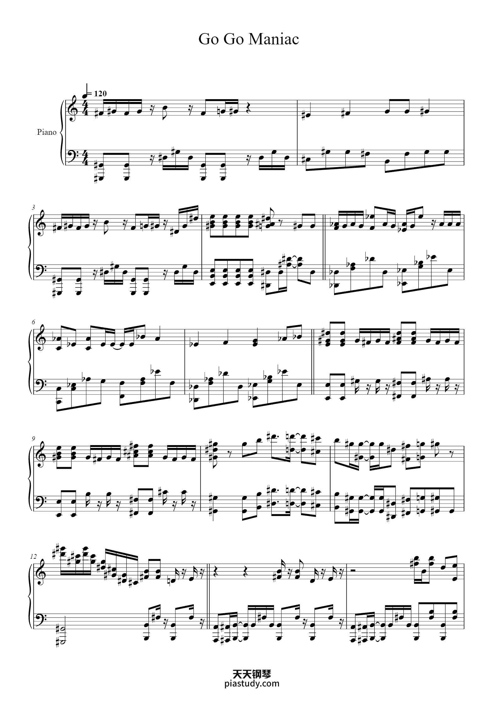'Go Go Maniac' - Piano Sheet Music By syb | TOPiano