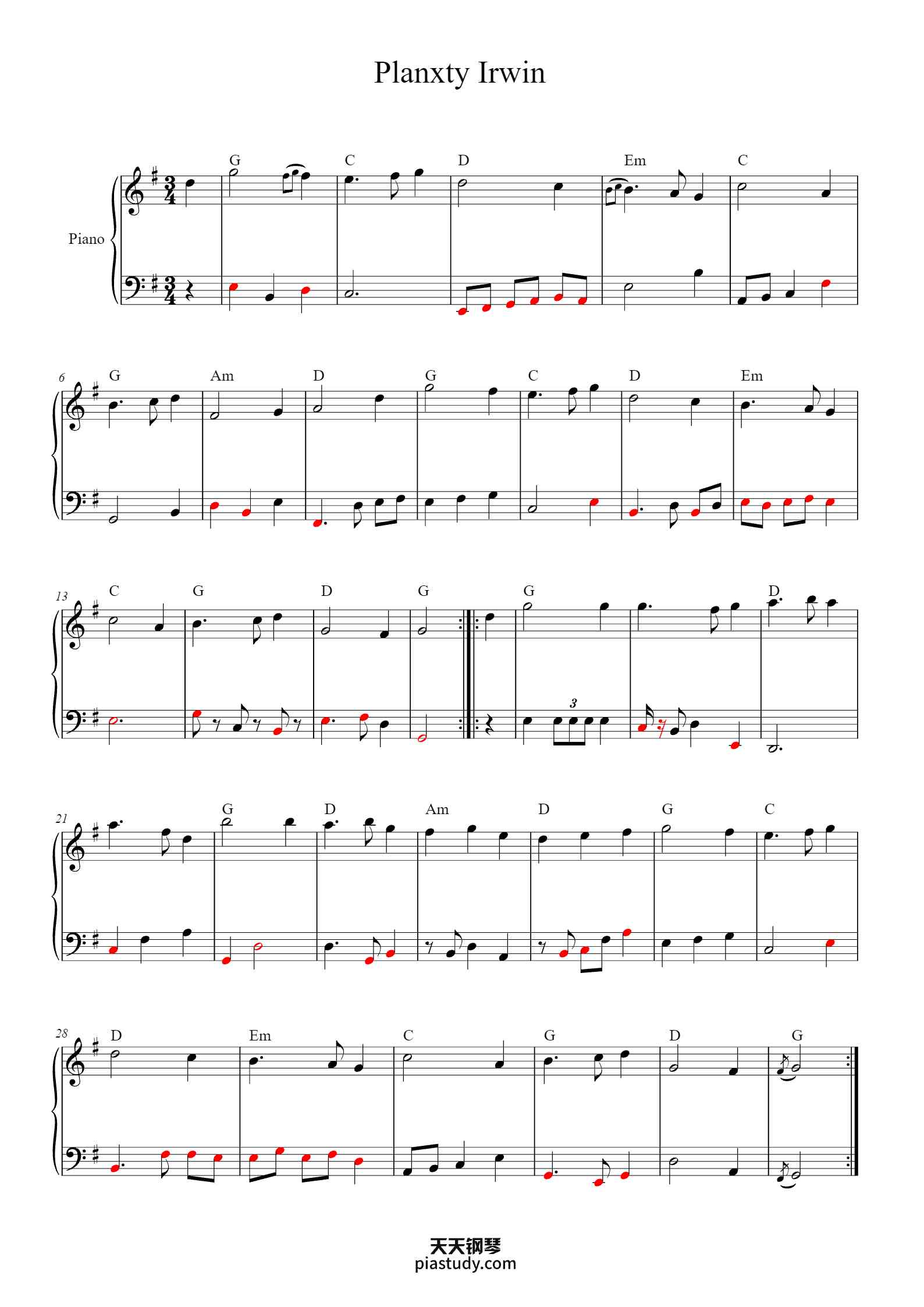 Planxty Irwin钢琴谱 - Turlough O'Carolan - free piano sheet music ...