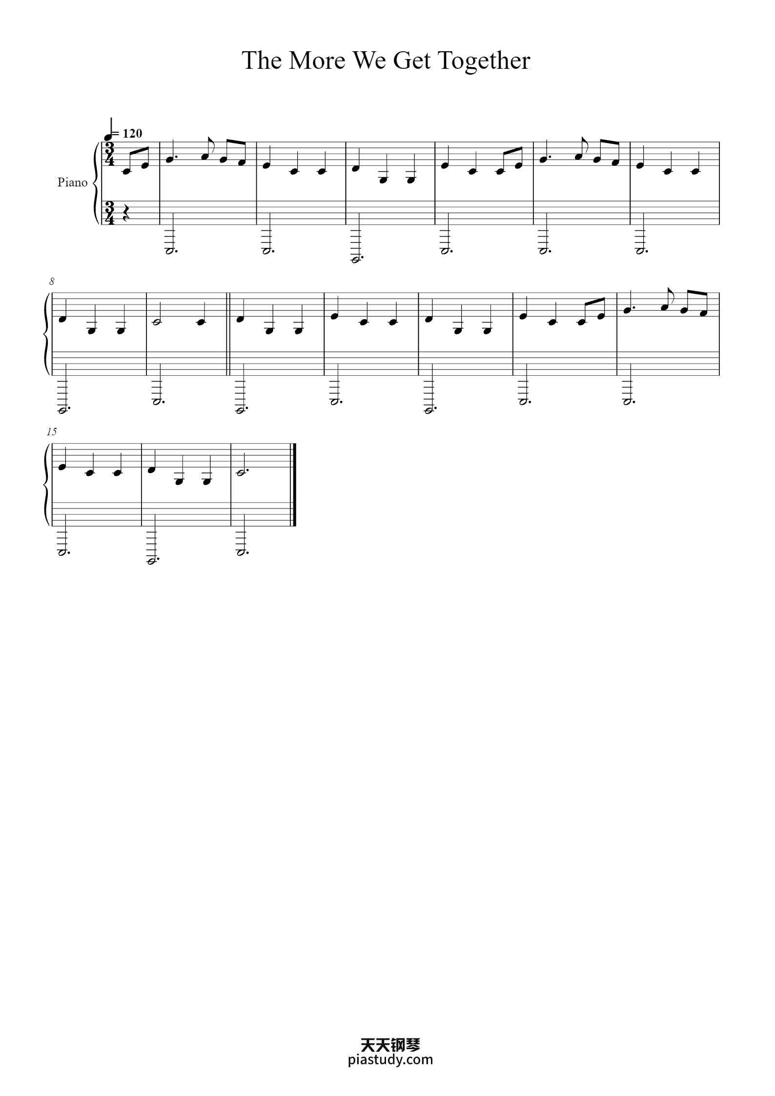 The More We Get Together(小汤2水平）钢琴谱 - 英国儿歌 - free piano sheet music ...