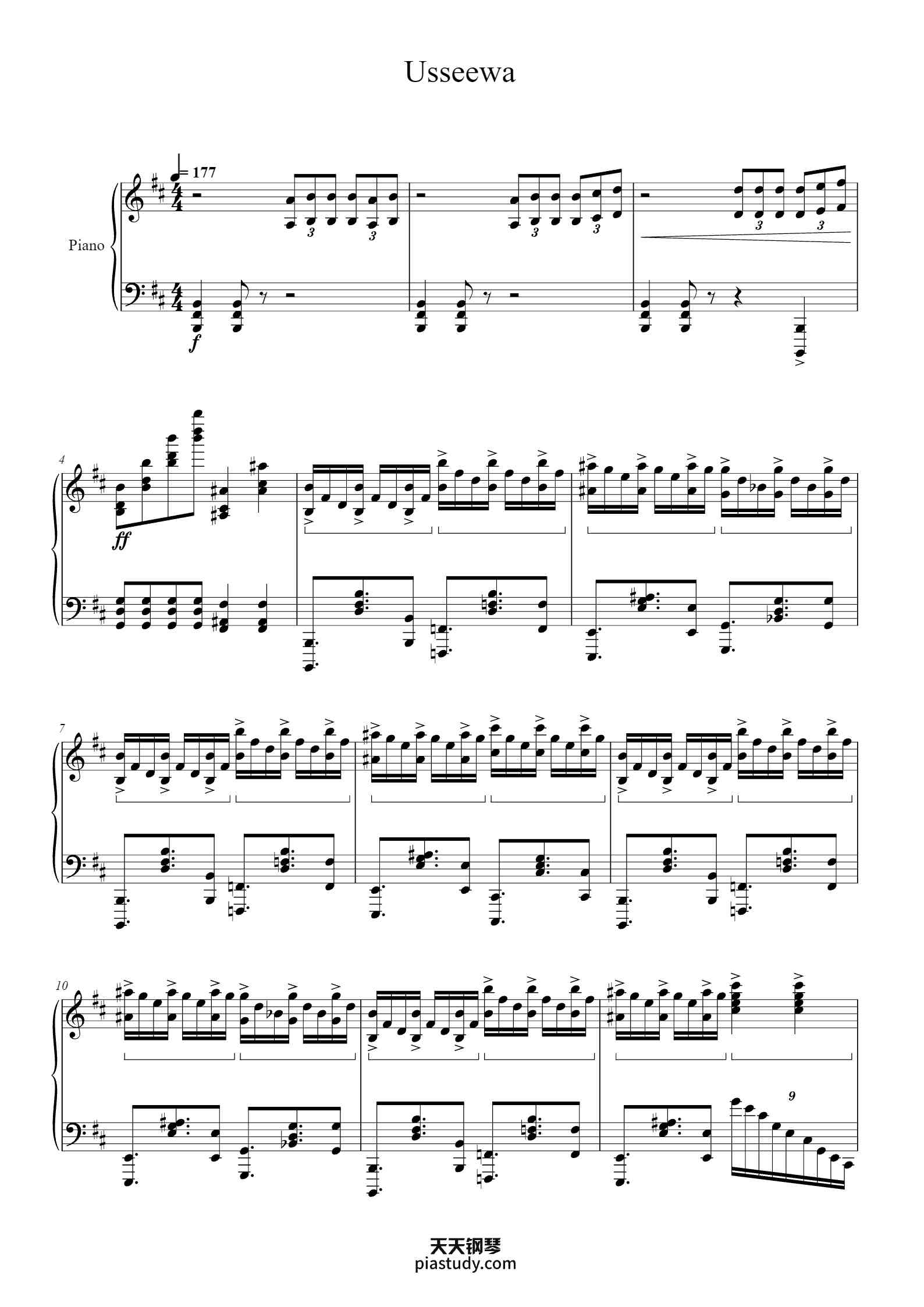 Usseewa钢琴谱 - Ado - free piano sheet music - PiaNoproblem