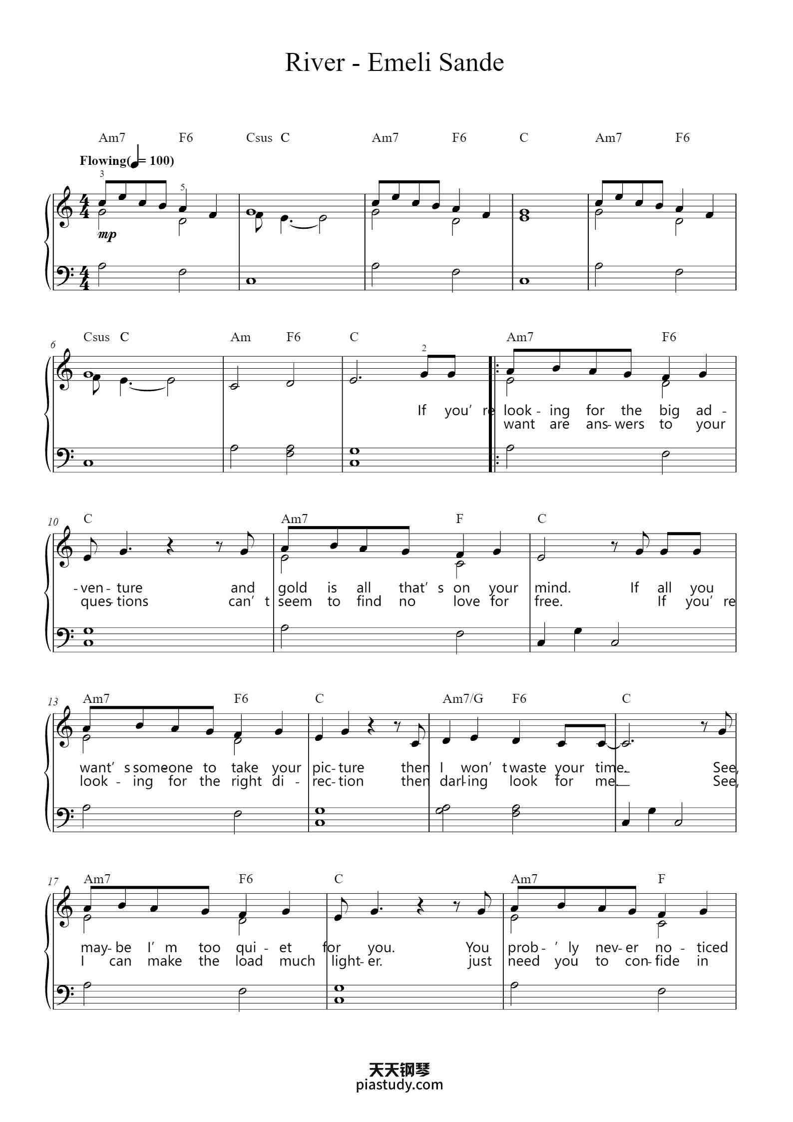 River - Emeli Sande钢琴谱 - Emeli Sandé - free piano sheet music ...