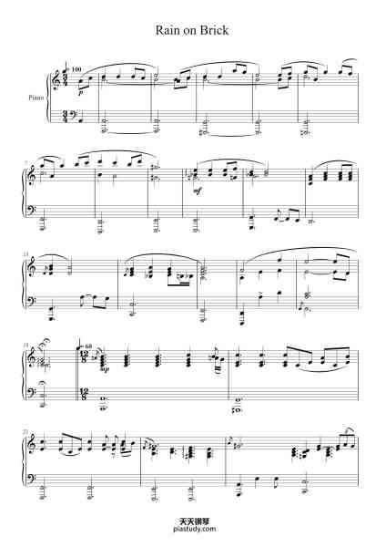武士零 - Rain on Brick - 游戏BGM - Katana Zero钢琴谱 - Bill Kiley - free piano sheet music - PiaNoproblem