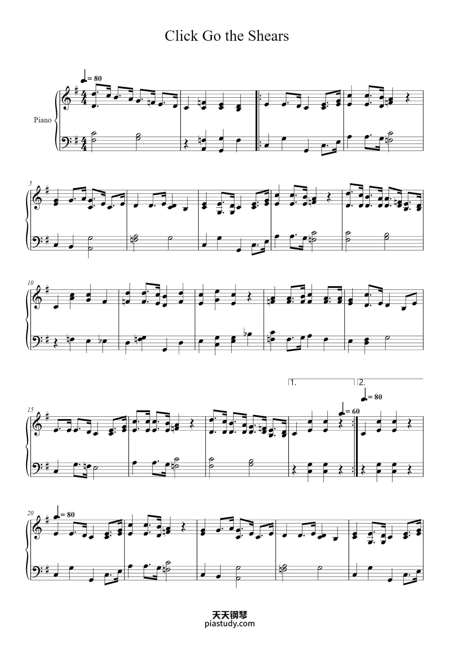 Click Go the Shears钢琴谱 - - free piano sheet music - PiaNoproblem