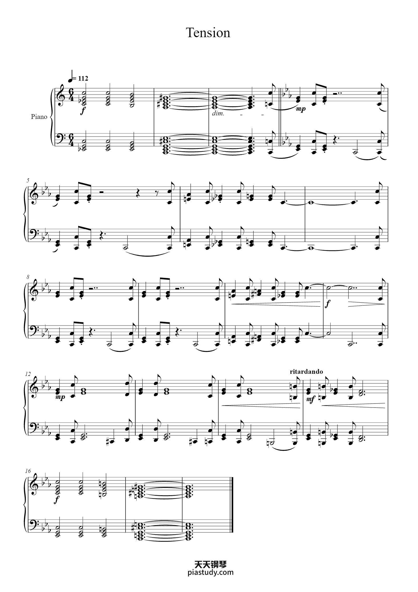 Tension钢琴谱 - Mike16K - free piano sheet music - PiaNoproblem
