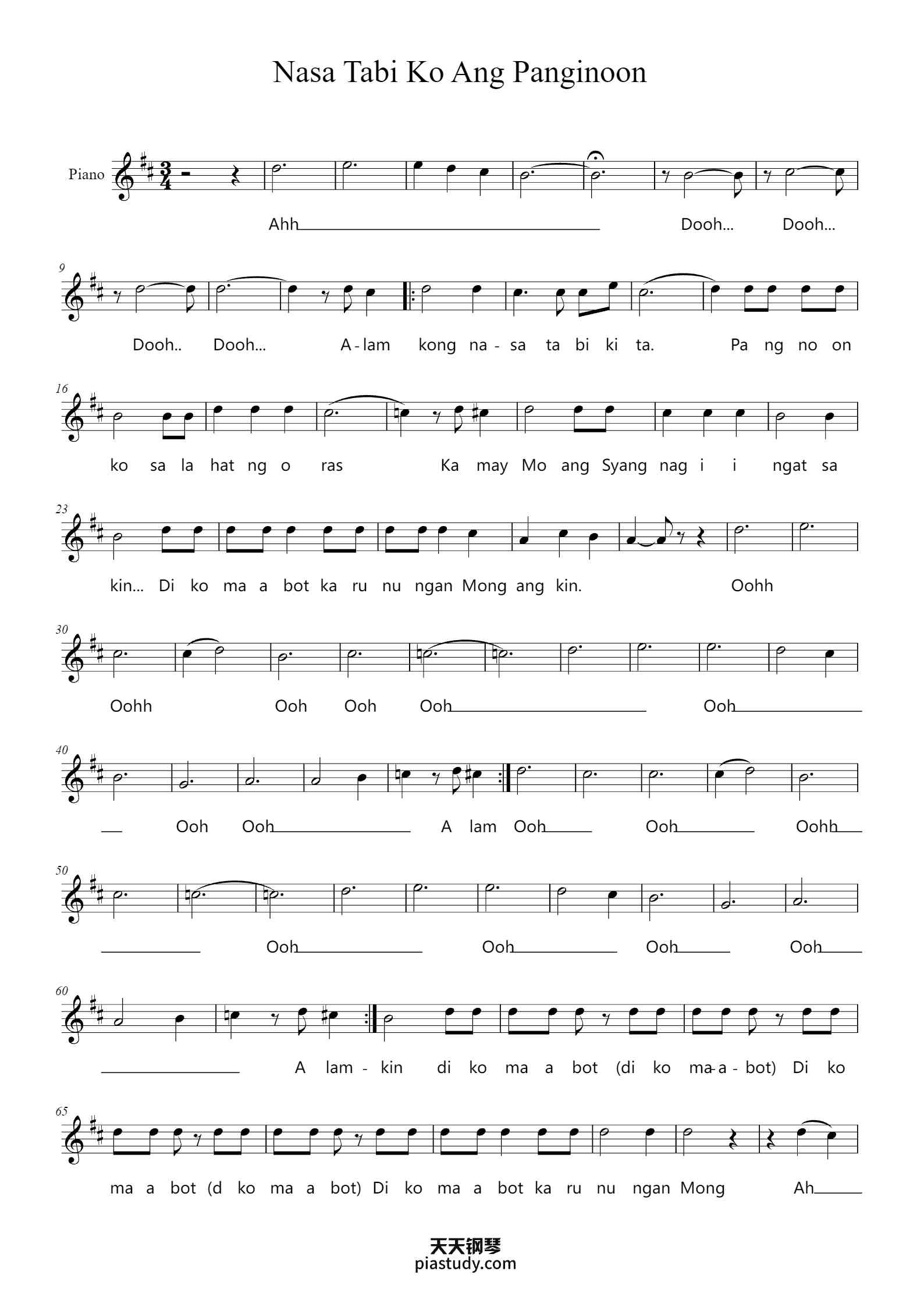 'Nasa Tabi Ko Ang Panginoon' - Piano Sheet Music By xxx | TOPiano
