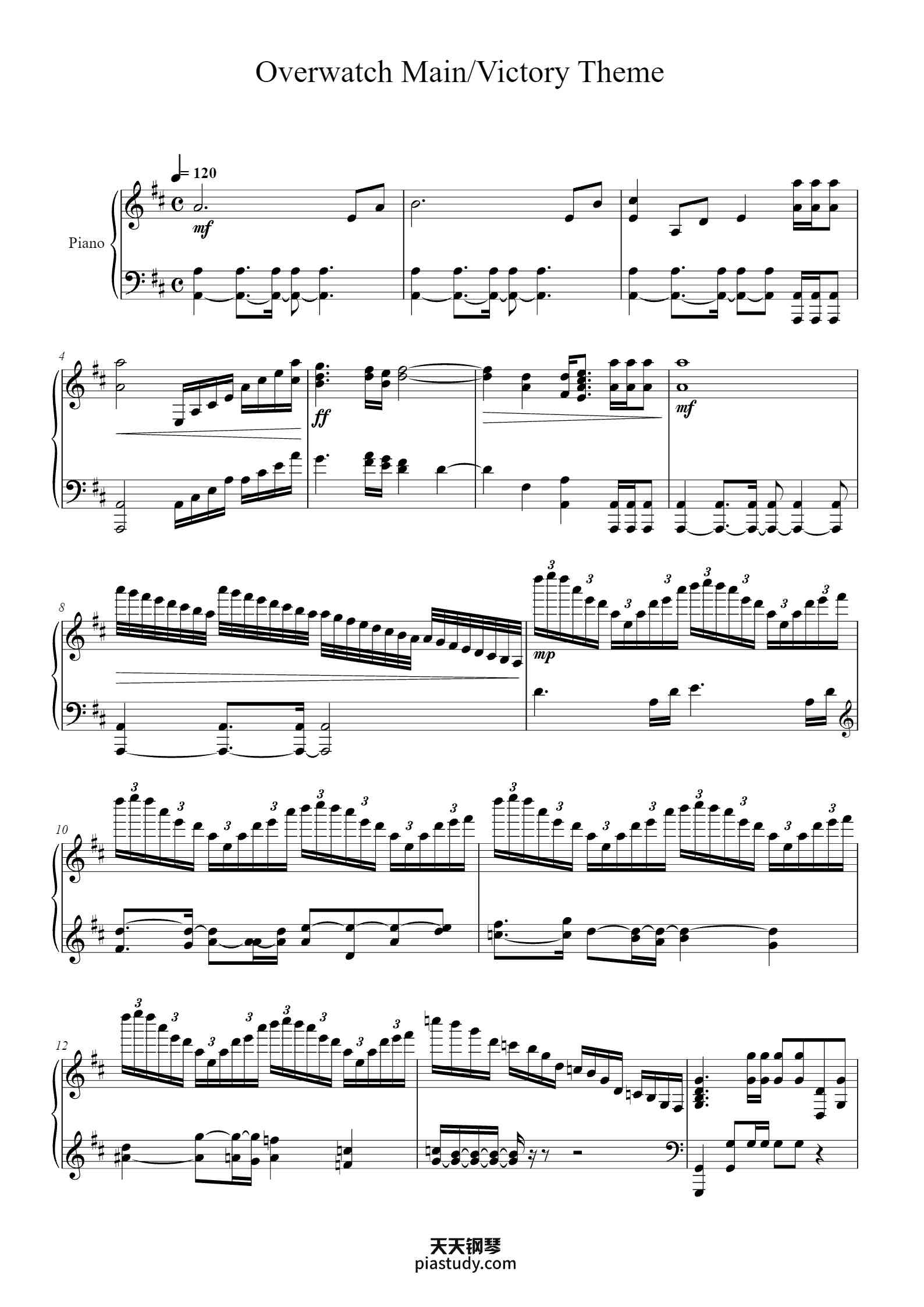 'Overwatch Main/Victory Theme' - Piano Sheet Music By Original by ...