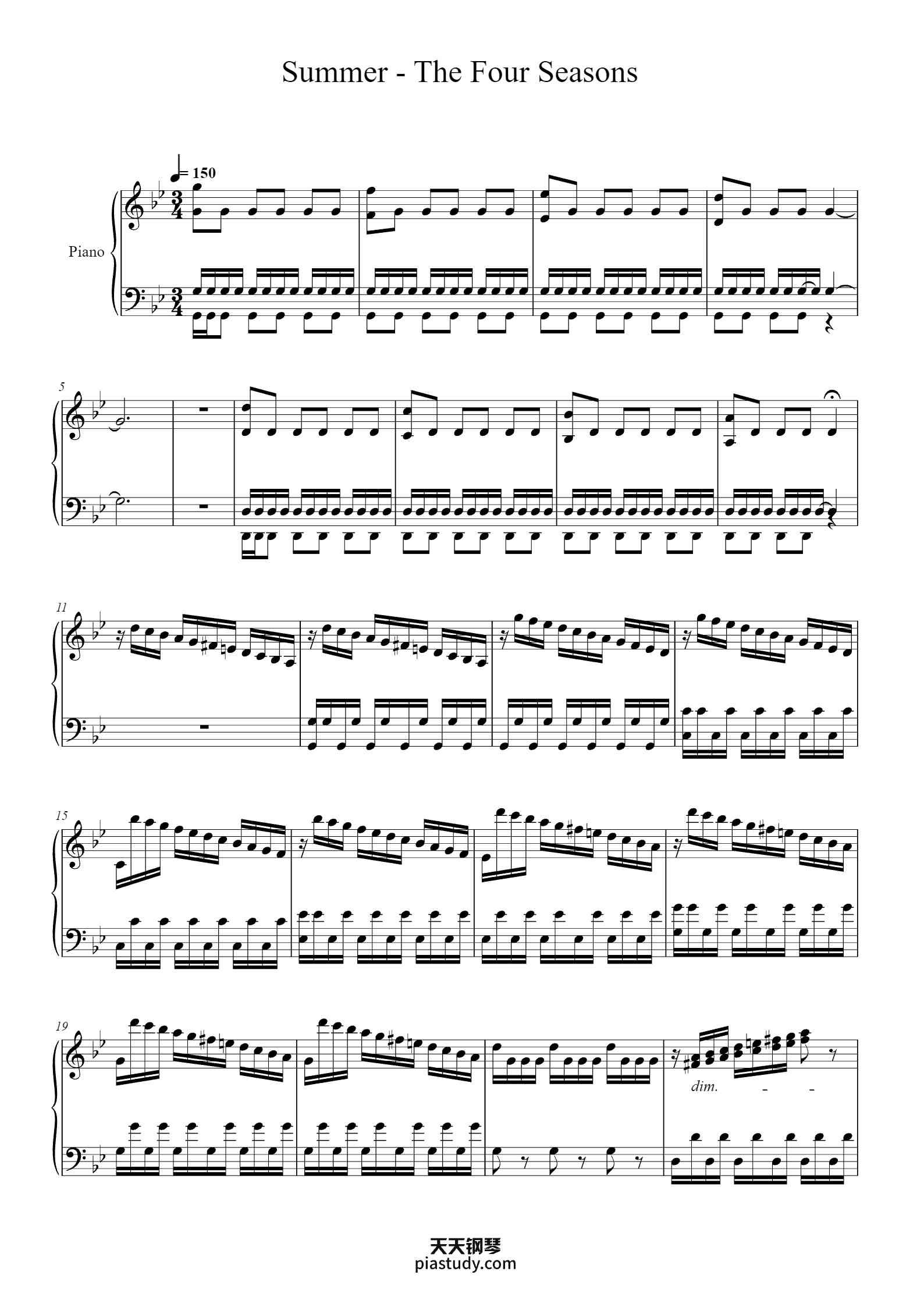 'Summer - The Four Seasons' - Piano Sheet Music By Composed by Antonio ...