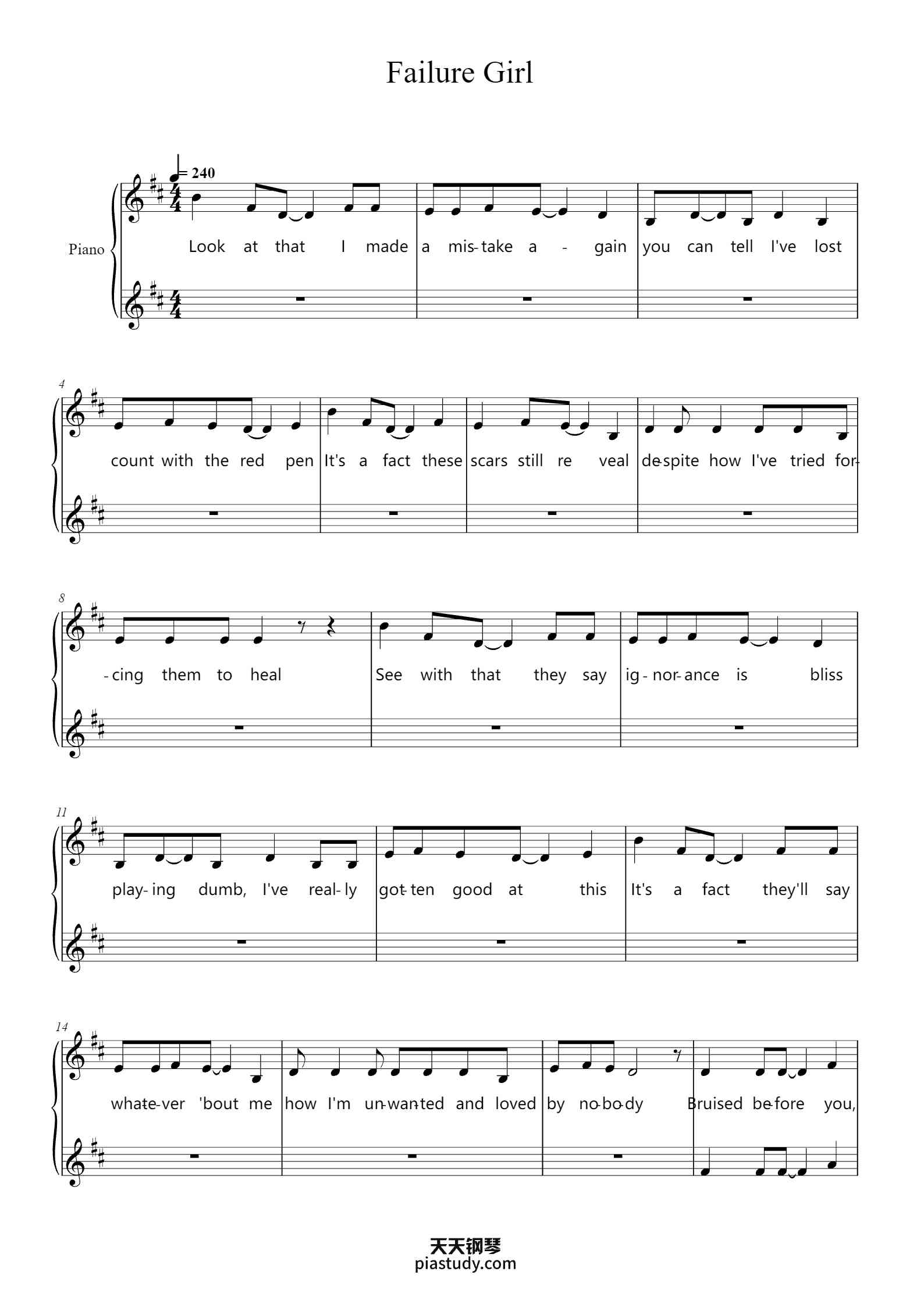 'Failure Girl' - Piano Sheet Music By Kairiki Bear | TOPiano