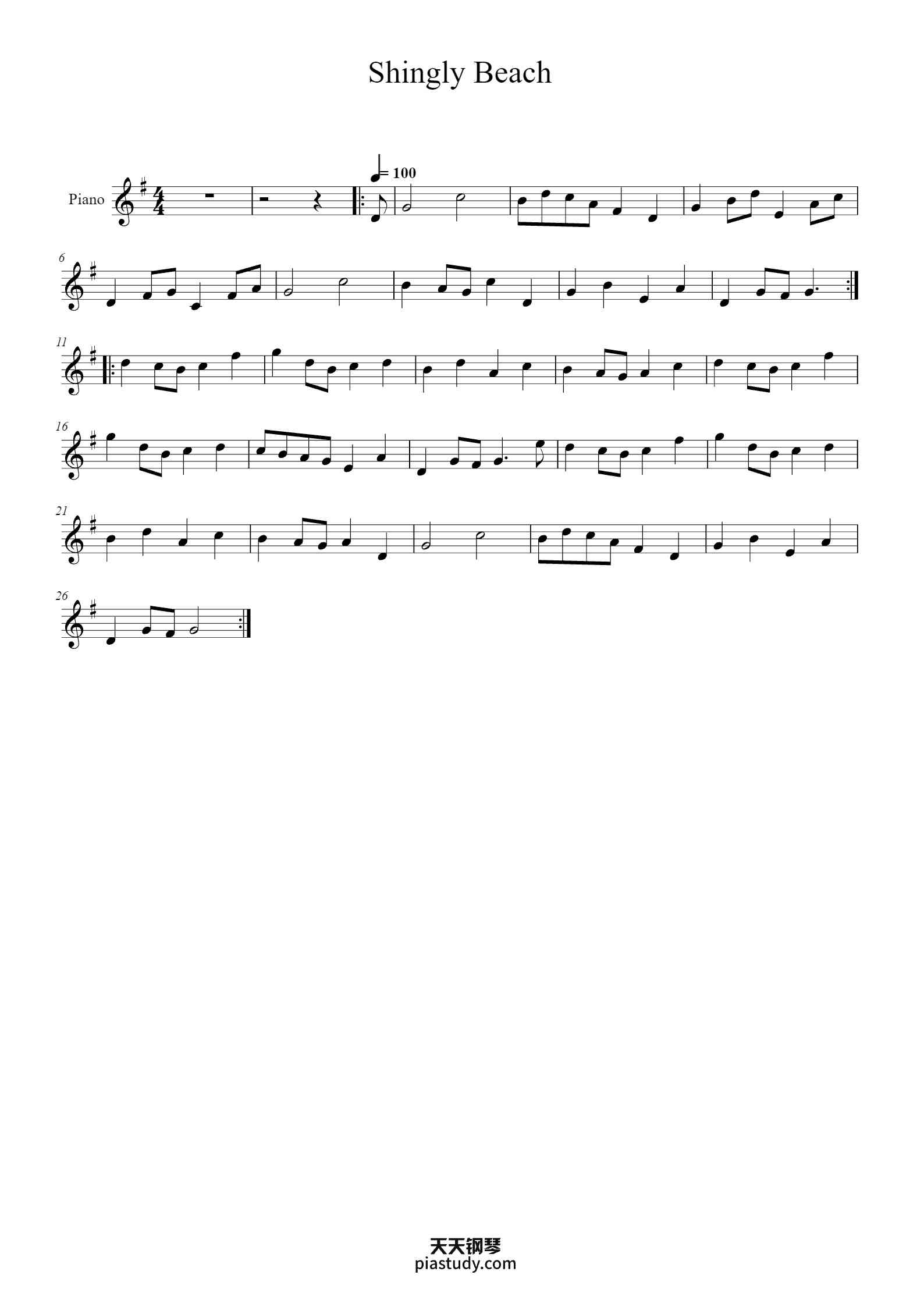 Shingly Beach钢琴谱 - David Allwood/Tom Anderson - free piano sheet music ...