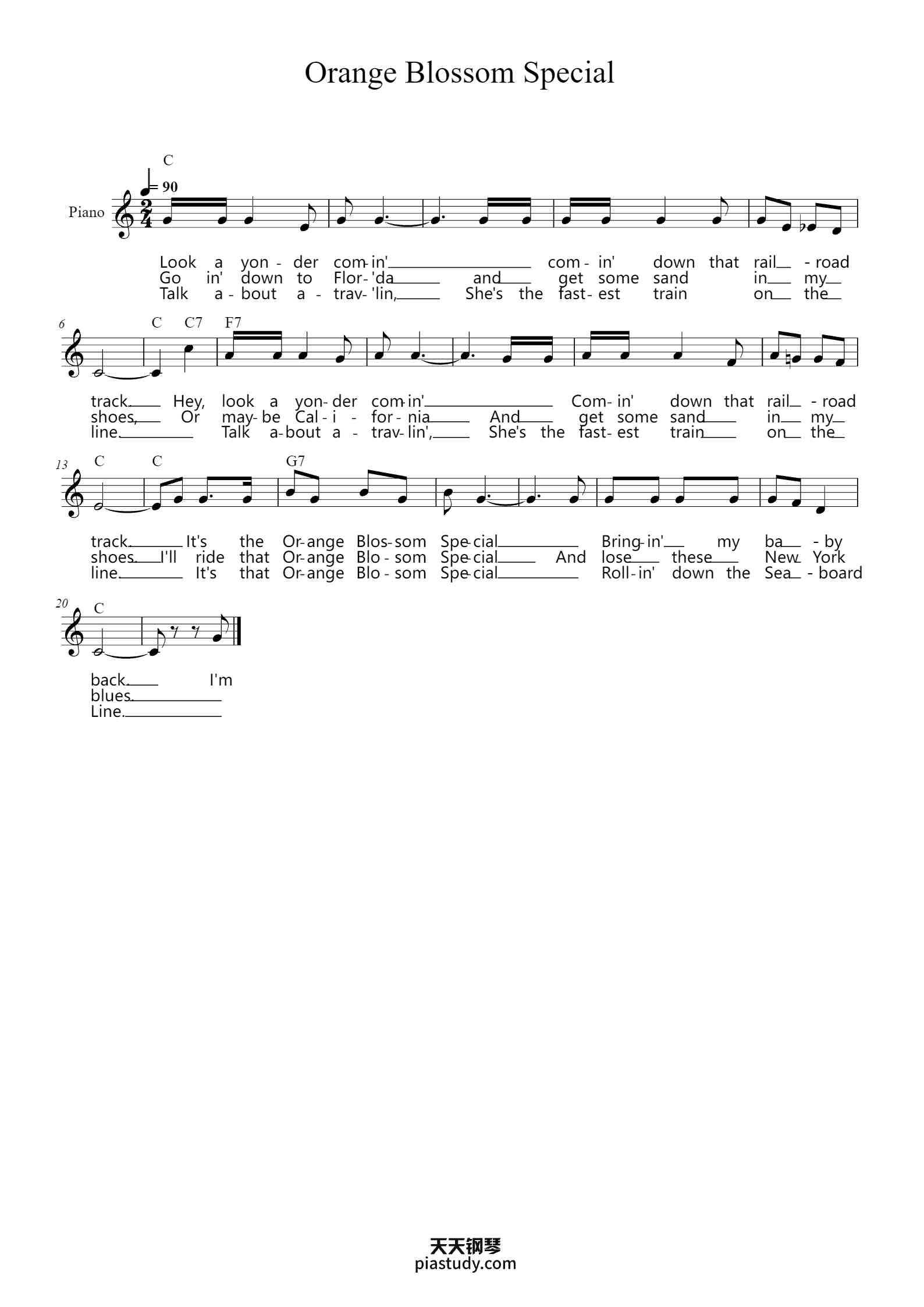 'Orange Blossom Special' - Piano Sheet Music By Ervin T Rouse | TOPiano