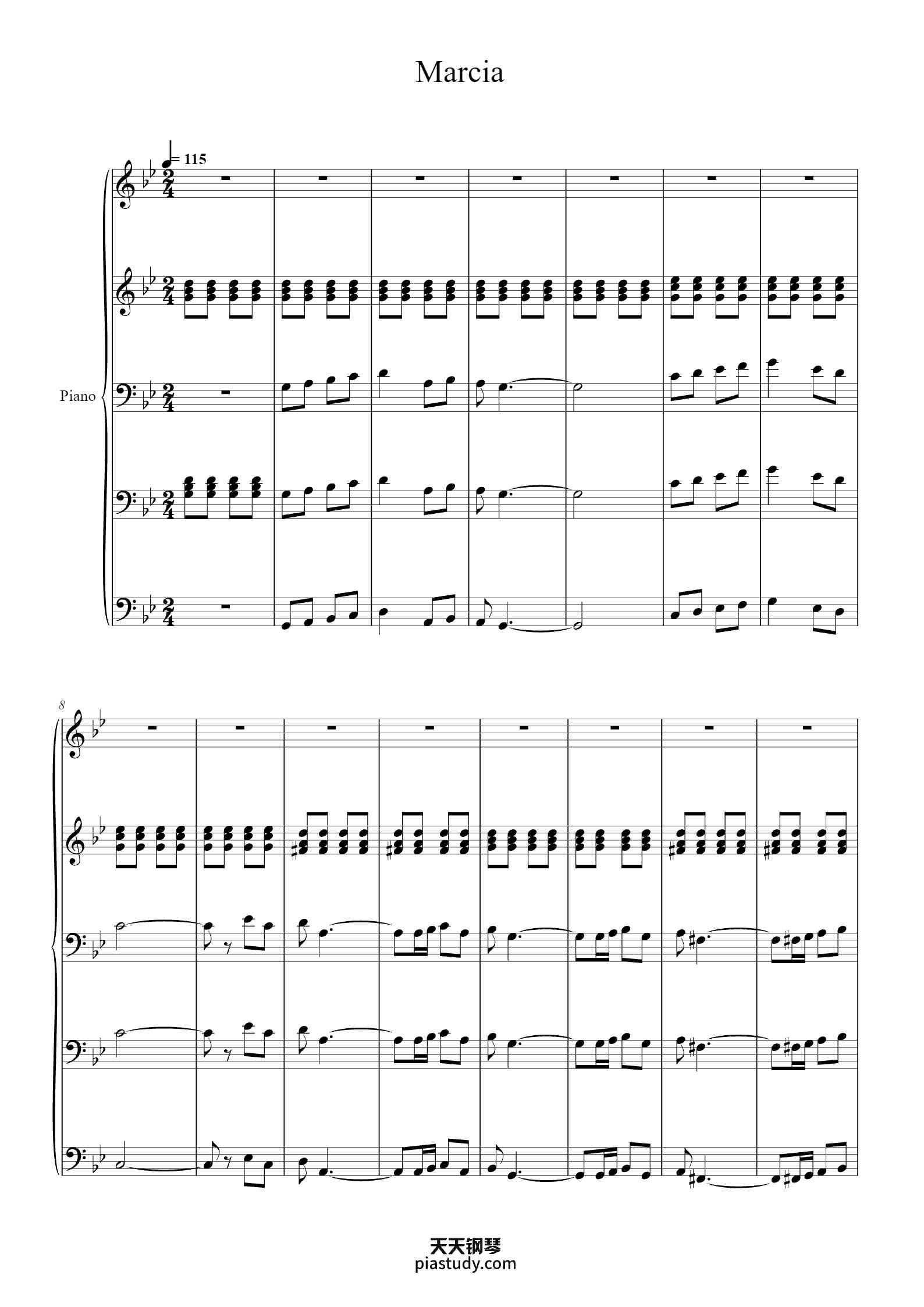 Marcia钢琴谱 - Sandro Mangion - free piano sheet music - PiaNoproblem