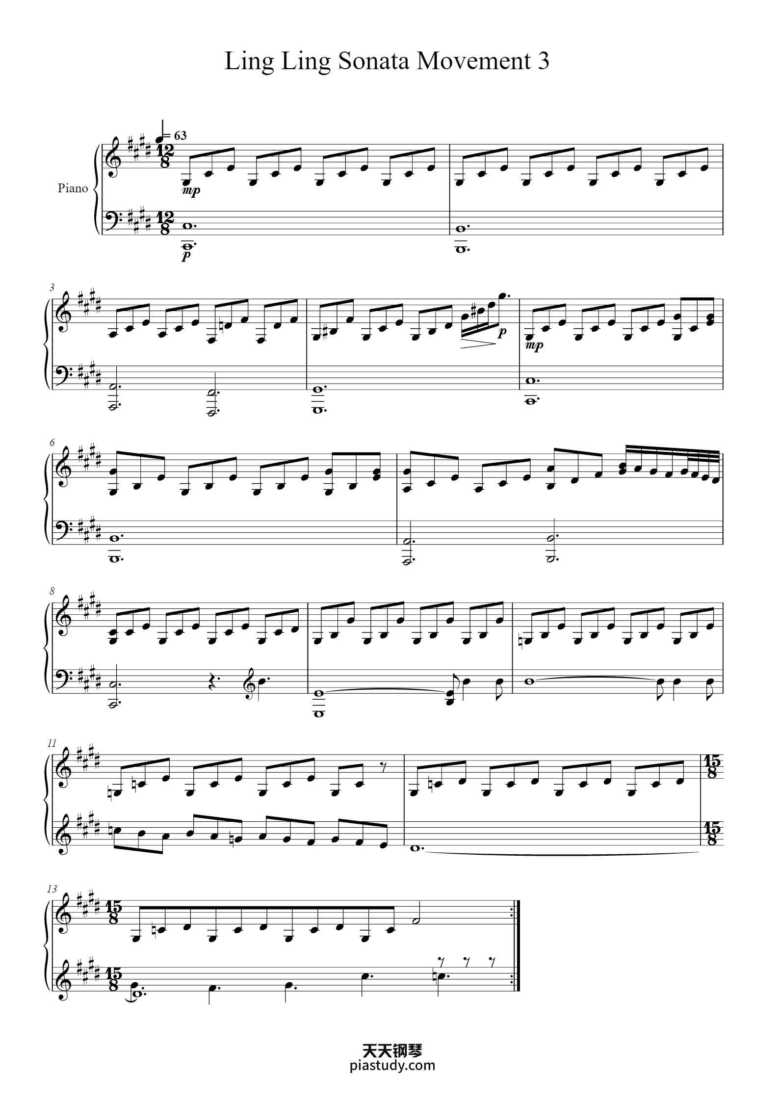 Ling Ling Sonata Movement 3钢琴谱 - Ludwig van Beethoven - free piano ...