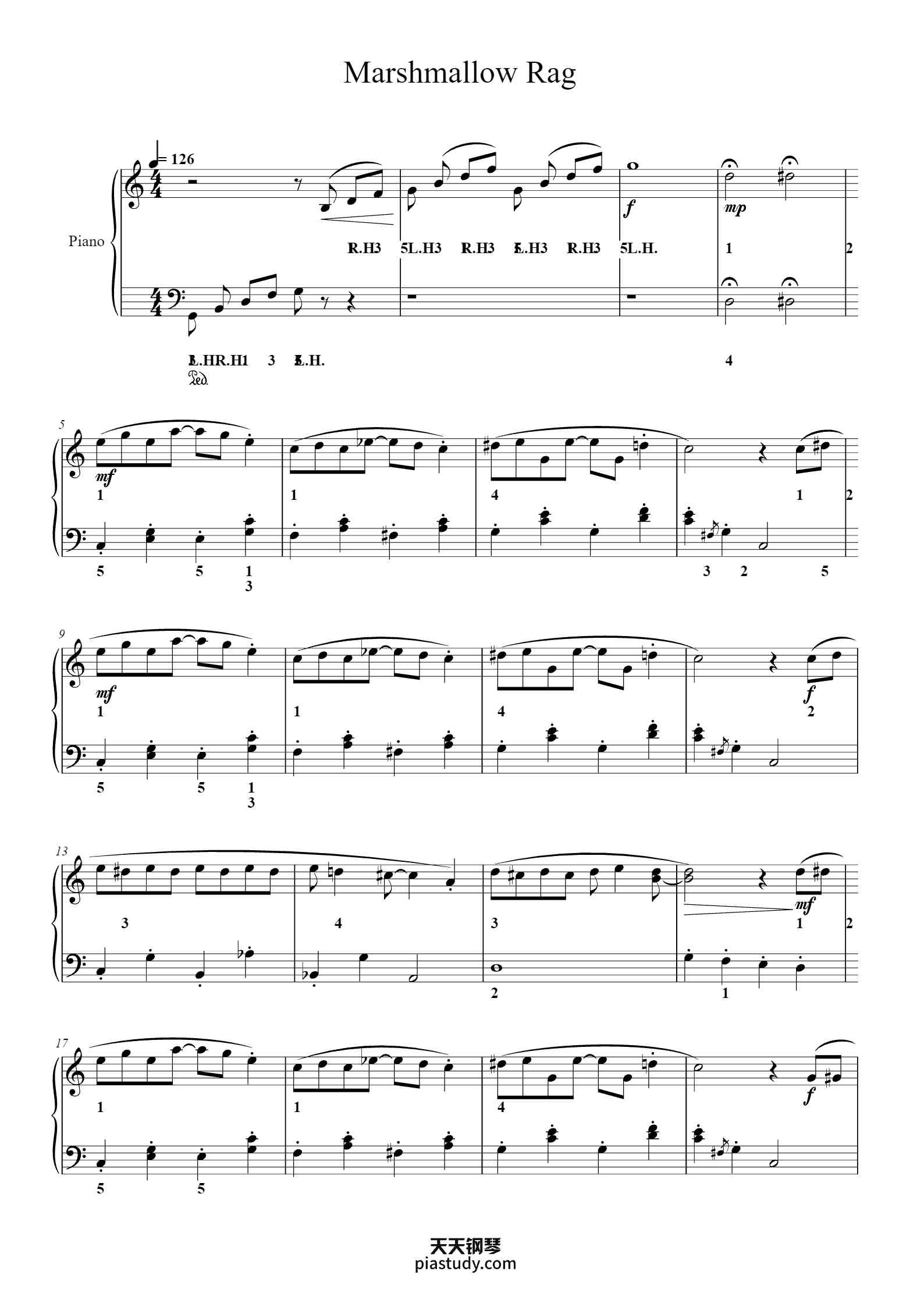 棉花糖拉格泰姆//Marshmallow Rag【爵士风格】钢琴谱 - Kathleen Massoud - free piano sheet ...