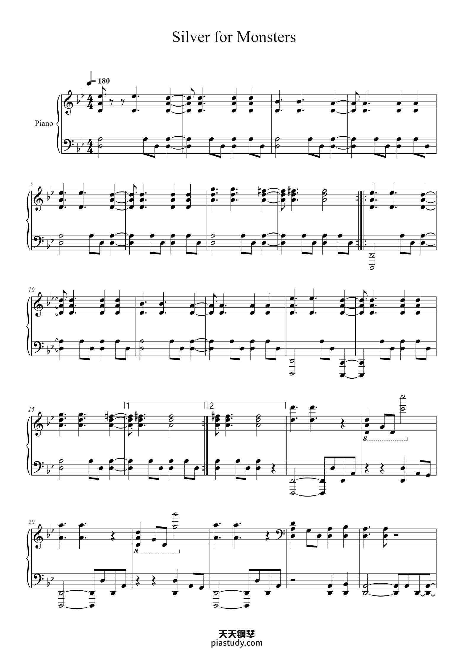 'Silver for Monsters' - Piano Sheet Music By Misc Computer Games | TOPiano