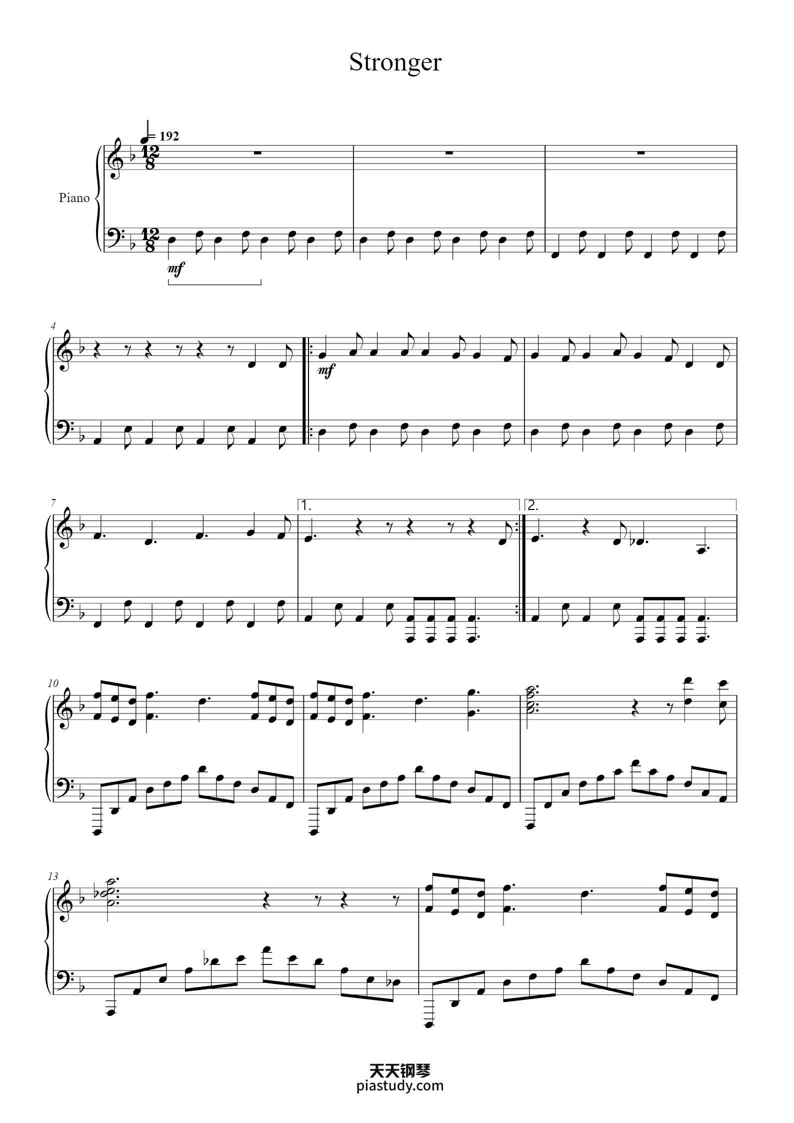 Stronger钢琴谱 - The Score - free piano sheet music - PiaNoproblem