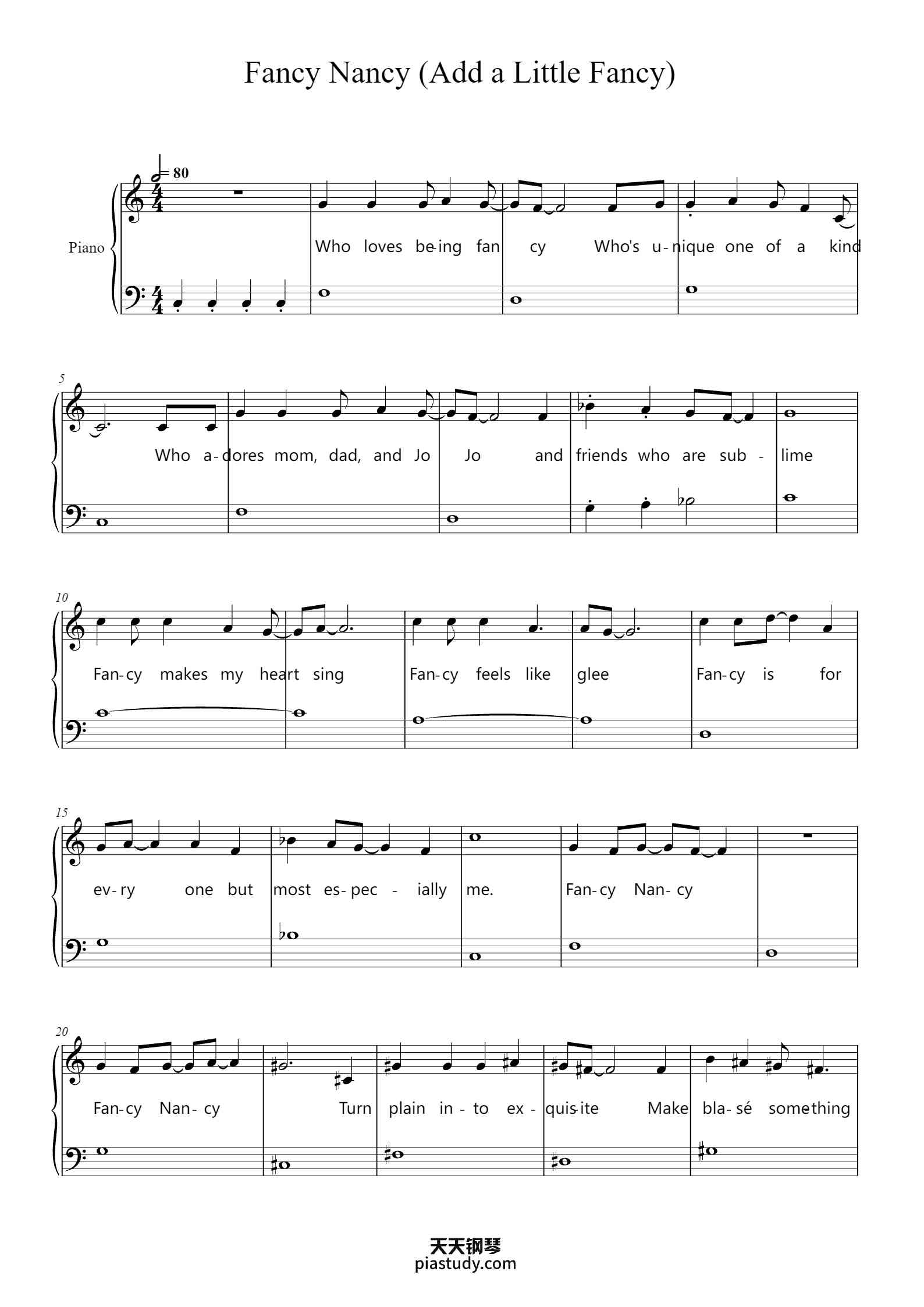Fancy Nancy (Add a Little Fancy)钢琴谱 - Matthew Tishler/Krista Tucker ...