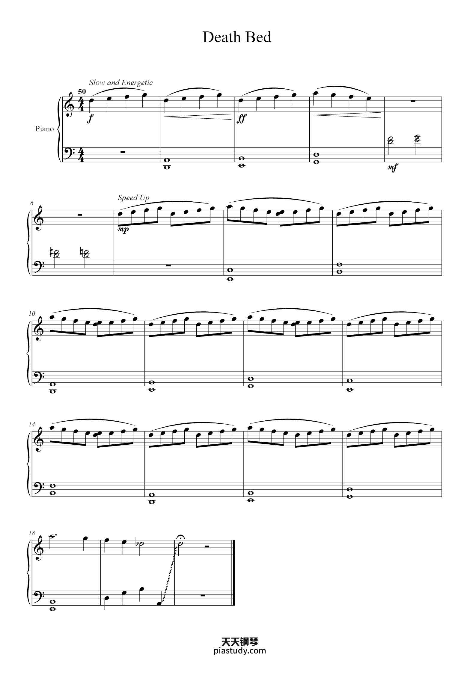 'Death Bed' - Piano Sheet Music By Bronnald Greenno | TOPiano