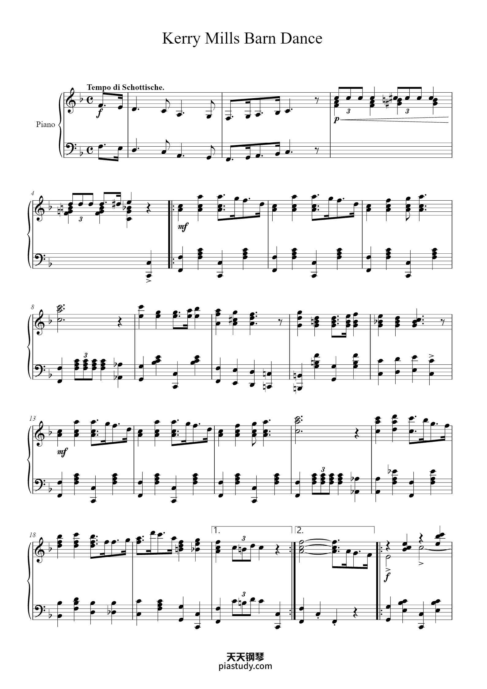 'Kerry Mills Barn Dance' - Piano Sheet Music By by KERRY MILLS. | TOPiano