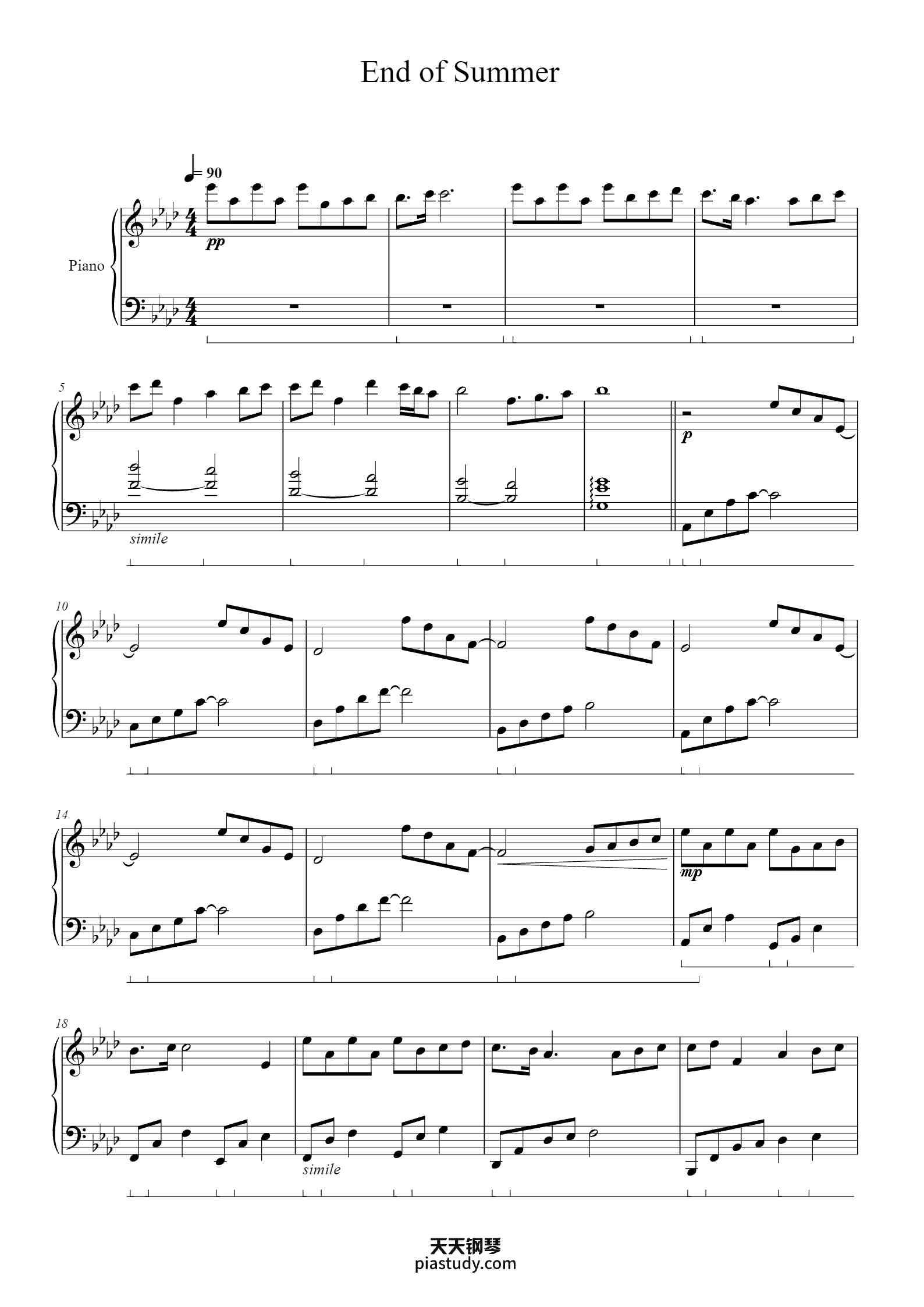 End of Summer钢琴谱 - Solmi Park - free piano sheet music - PiaNoproblem