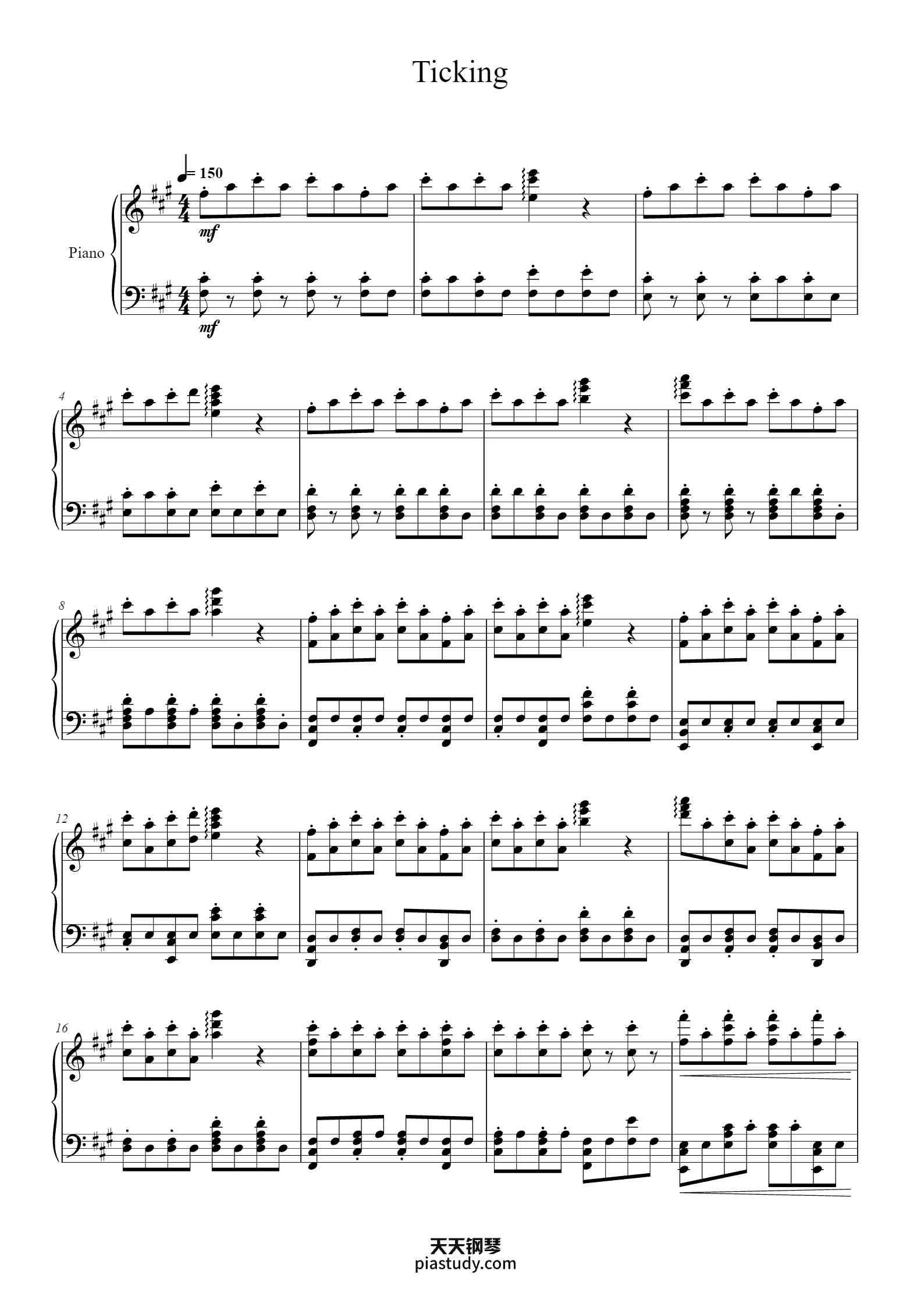 'Ticking' - Beginner Piano Sheet Music by unknown | TOPiano