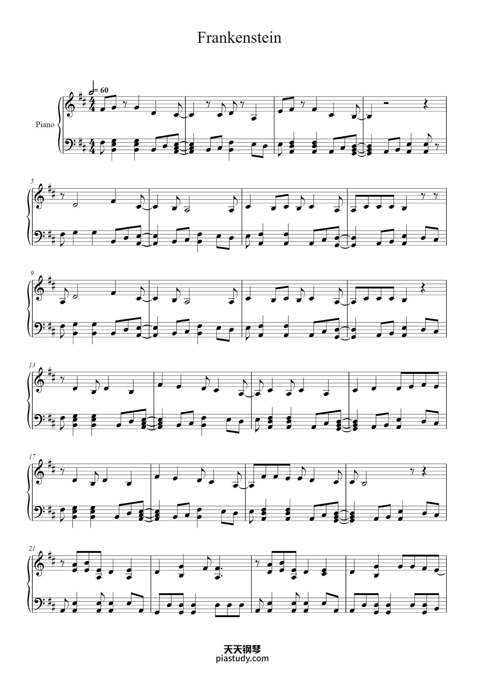 Frankenstein钢琴谱 - Shirtus - free piano sheet music - PiaNoproblem