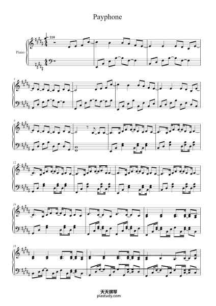 'Payphone 化身无编配 原调独奏版' - Beginner Piano Sheet Music by Adam Levine ...