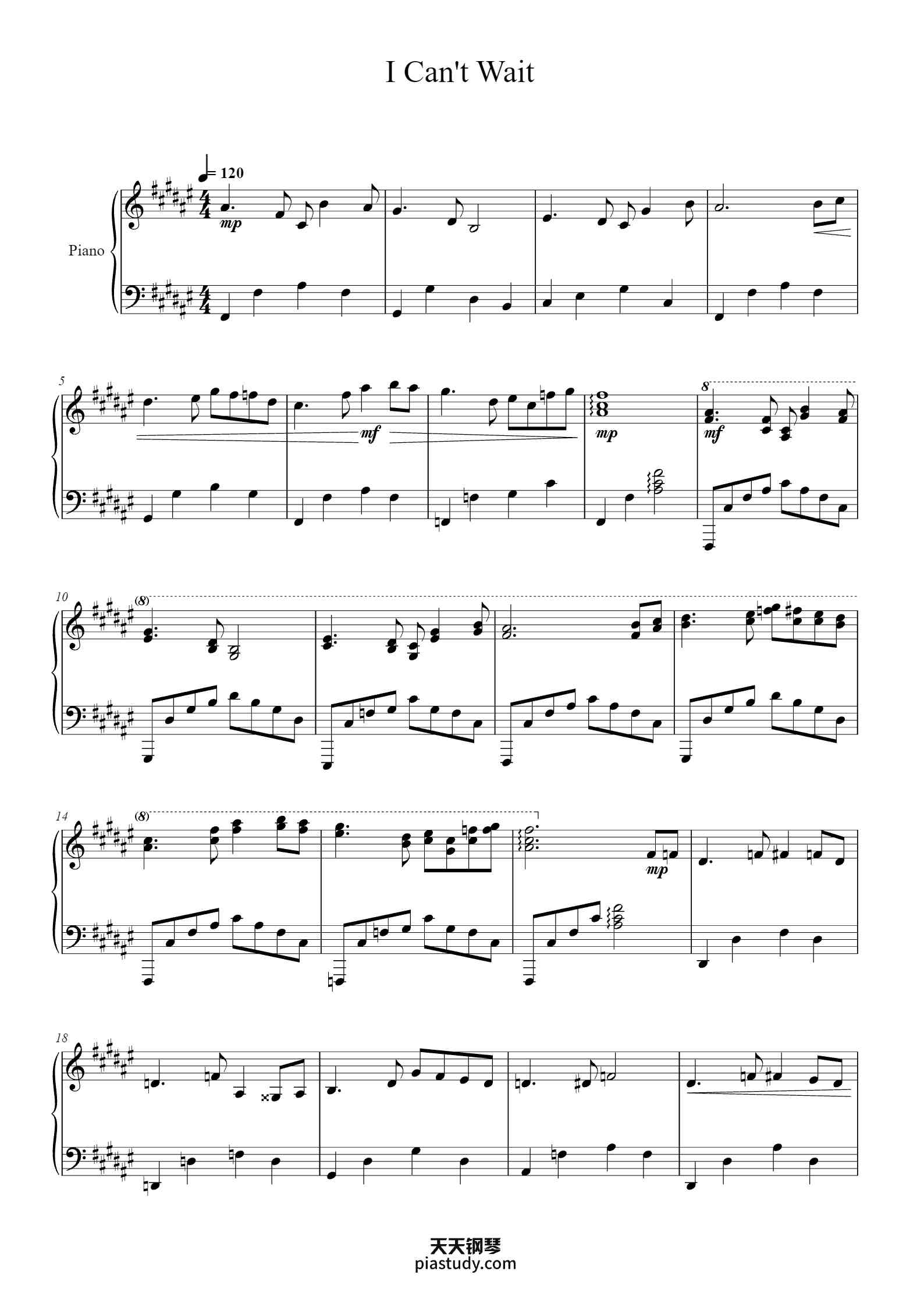 I Can't Wait钢琴谱 - Masao Aichi - free piano sheet music - PiaNoproblem