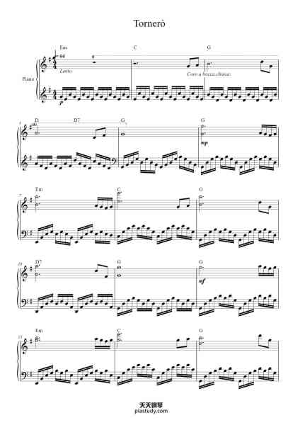 'Tornerò' - Piano Sheet Music By I Santo California | TOPiano