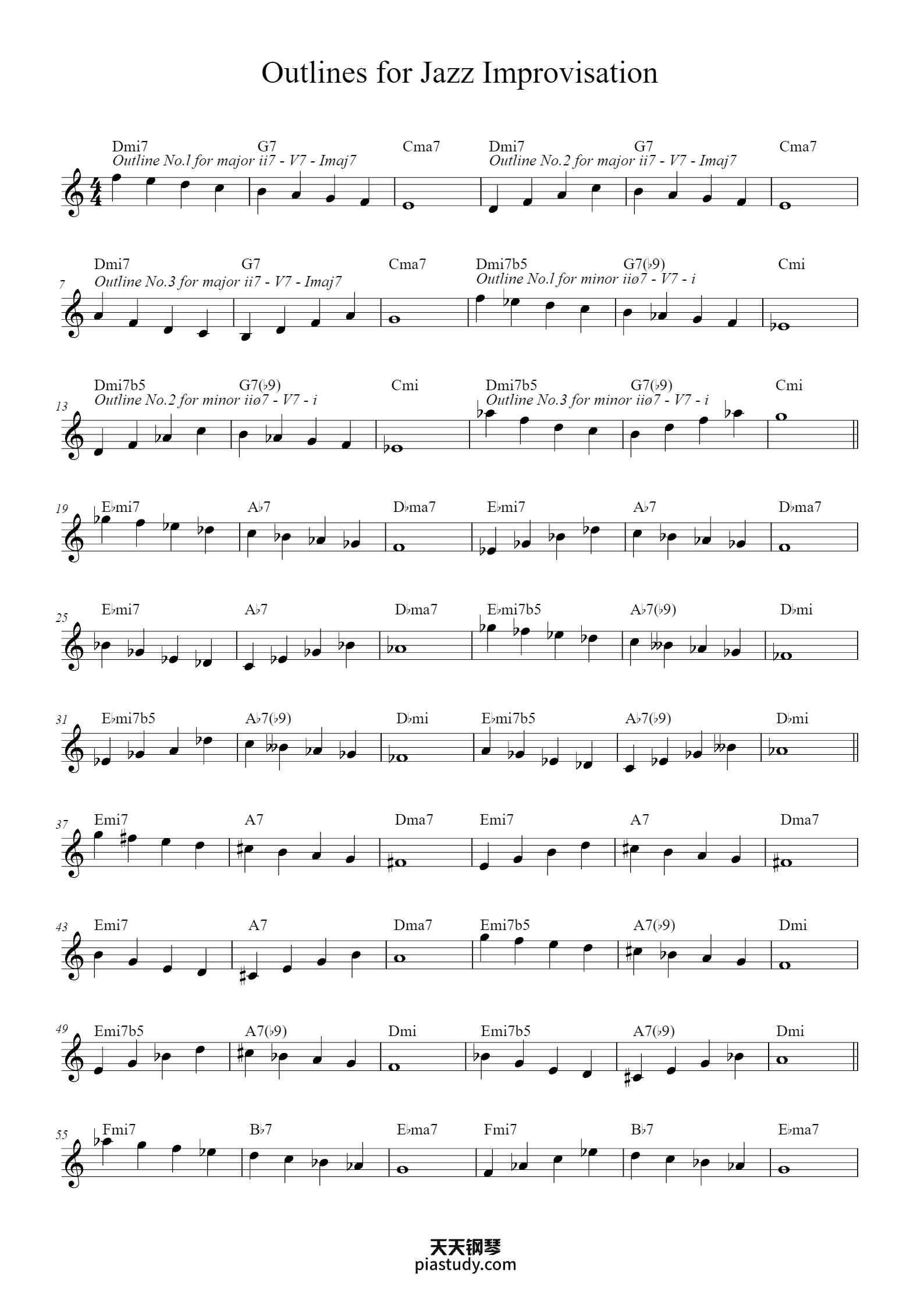 'Outlines for Jazz Improvisation, in All Keys' - Piano Sheet Music By ...