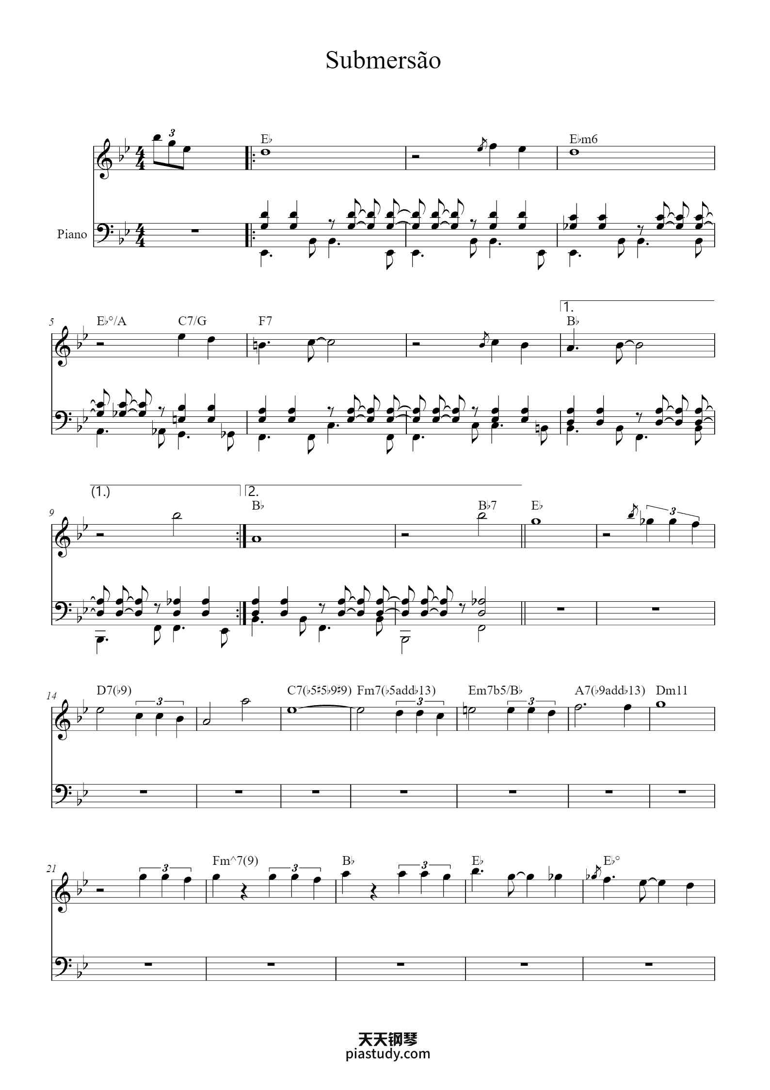 Submersão钢琴谱 - -Elijah Gibbons - free piano sheet music - PiaNoproblem